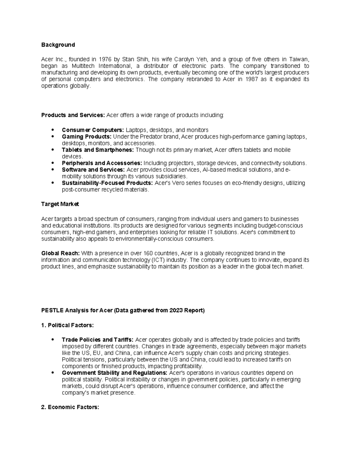 Reference-Materials - Summary - Background Acer Inc., founded in 1976 ...