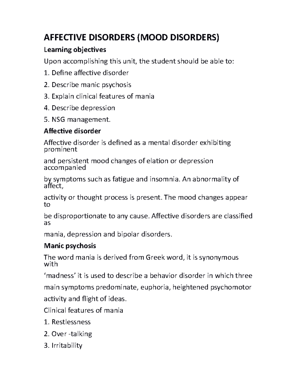 Affective Disorders (MOOD Disorders) - AFFECTIVE DISORDERS (MOOD ...