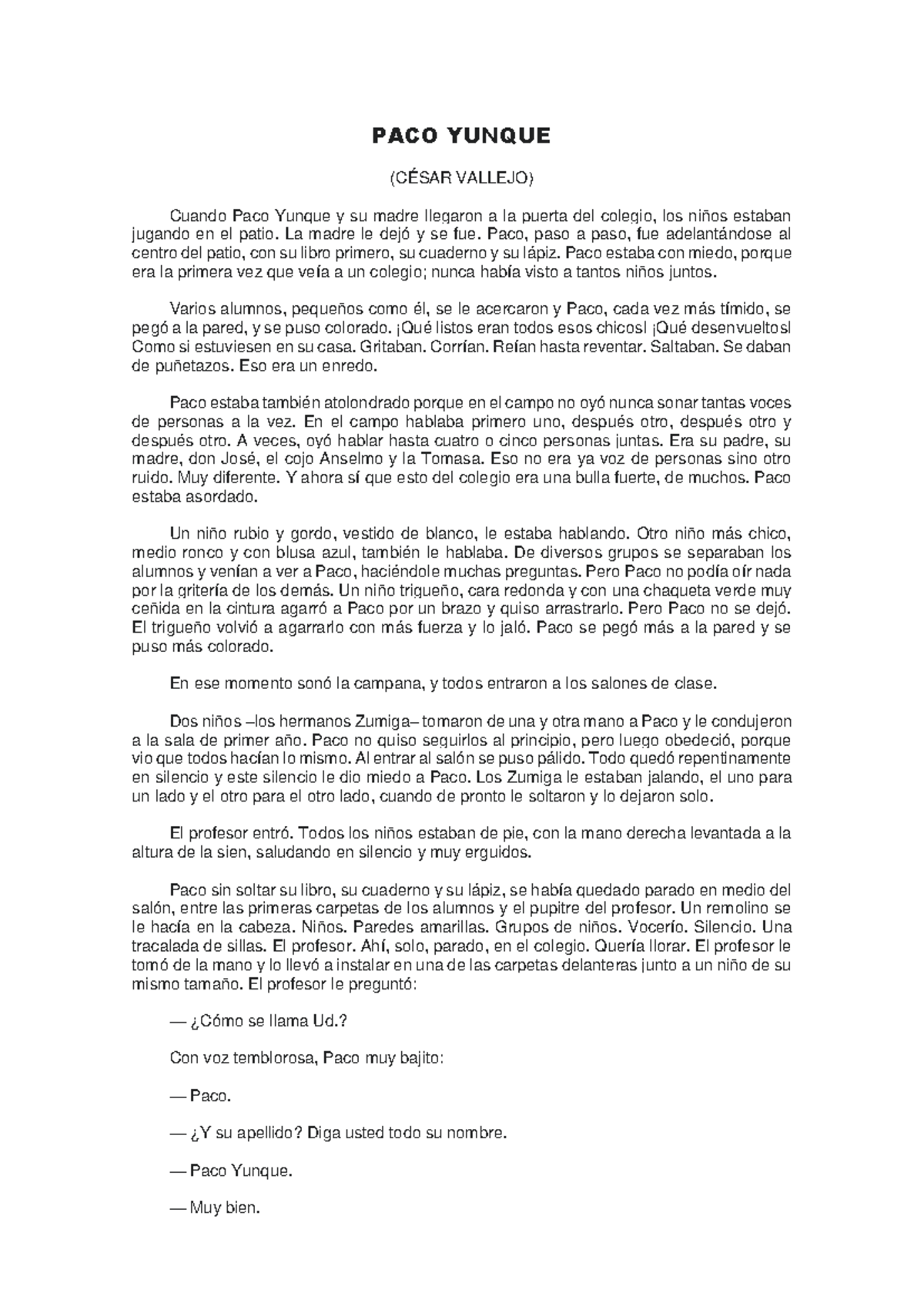 PACO Yunque - texto - PACO YUNQUE (CÉSAR VALLEJO) Cuando Paco Yunque y ...