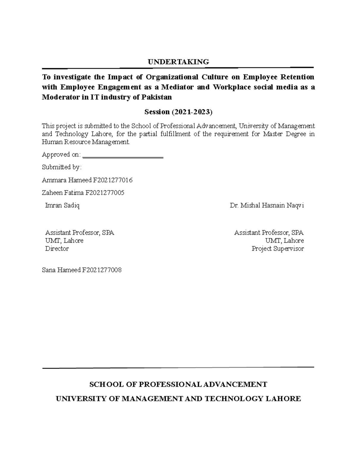 Undertaking - jjj - UNDERTAKING To investigate the Impact of ...