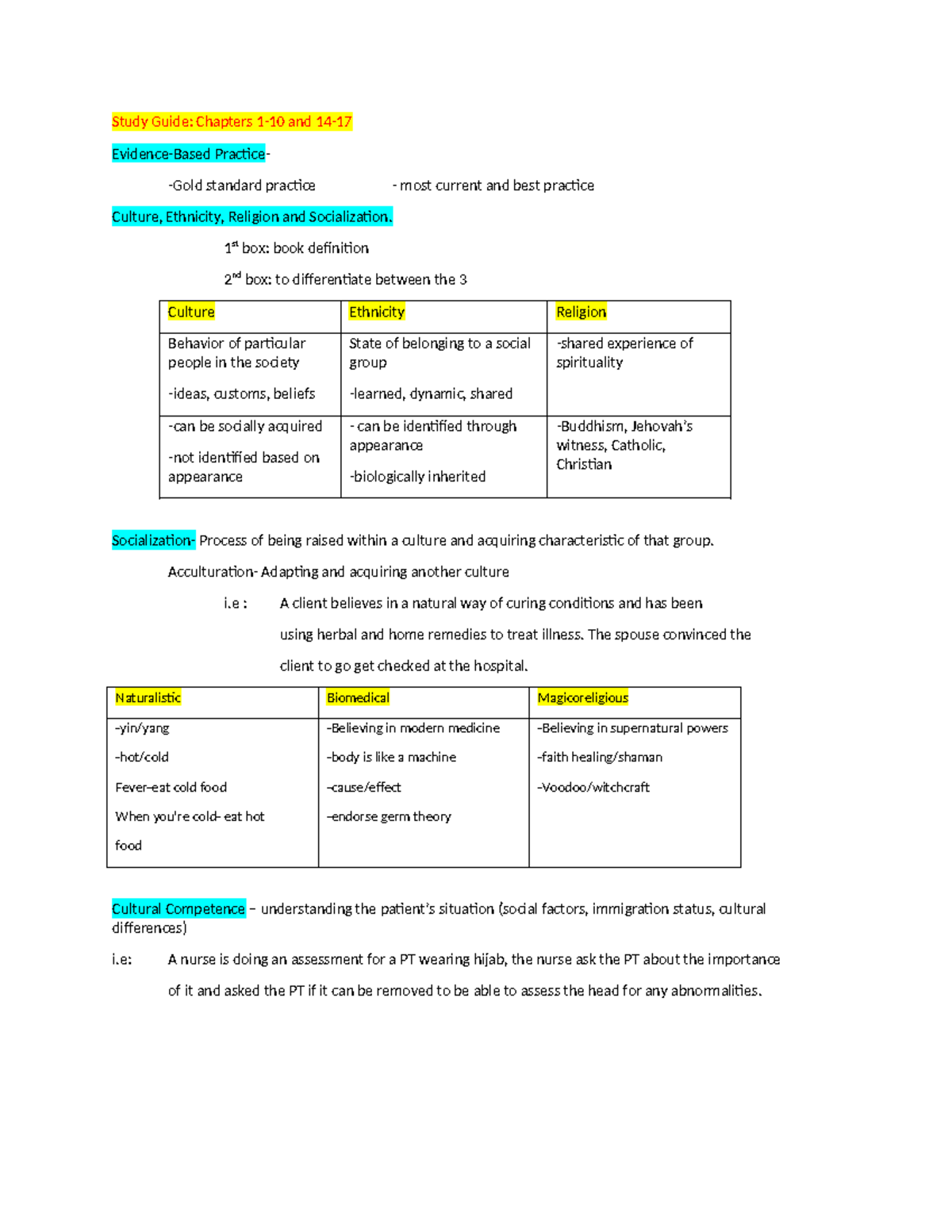 Evidence - Medsurge notes - Study Guide: Chapters 1-10 and 14- Evidence ...