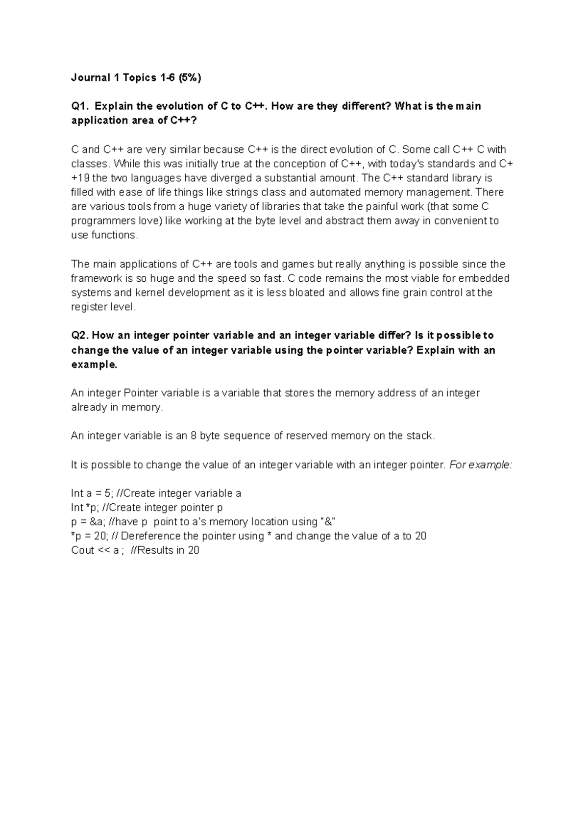 COMP3141 Journal 1 - 1 of the answers. Do the others for full marks - Journal 1 Topics Q1 ...