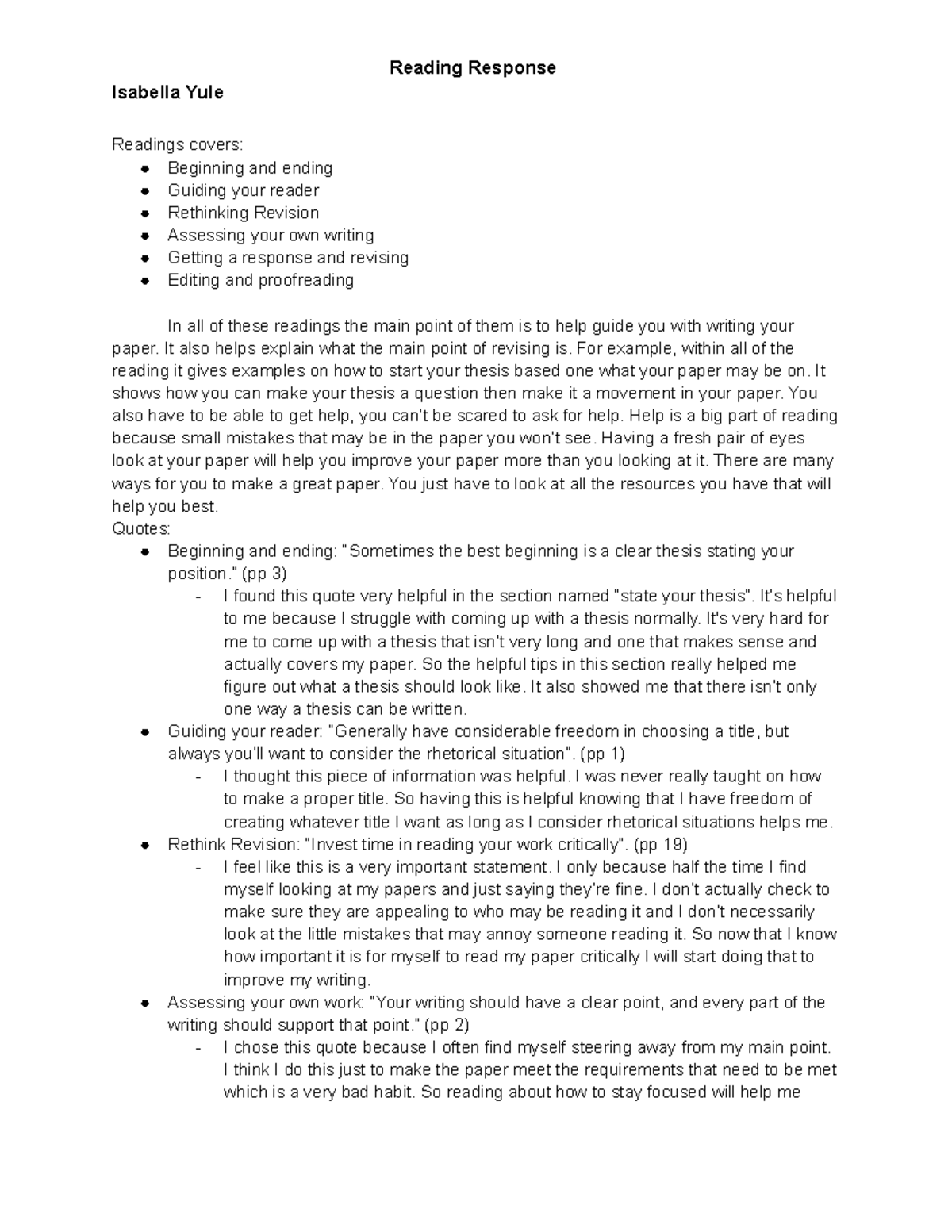 Reading Response 3 - Reading Response Isabella Yule Readings covers ...