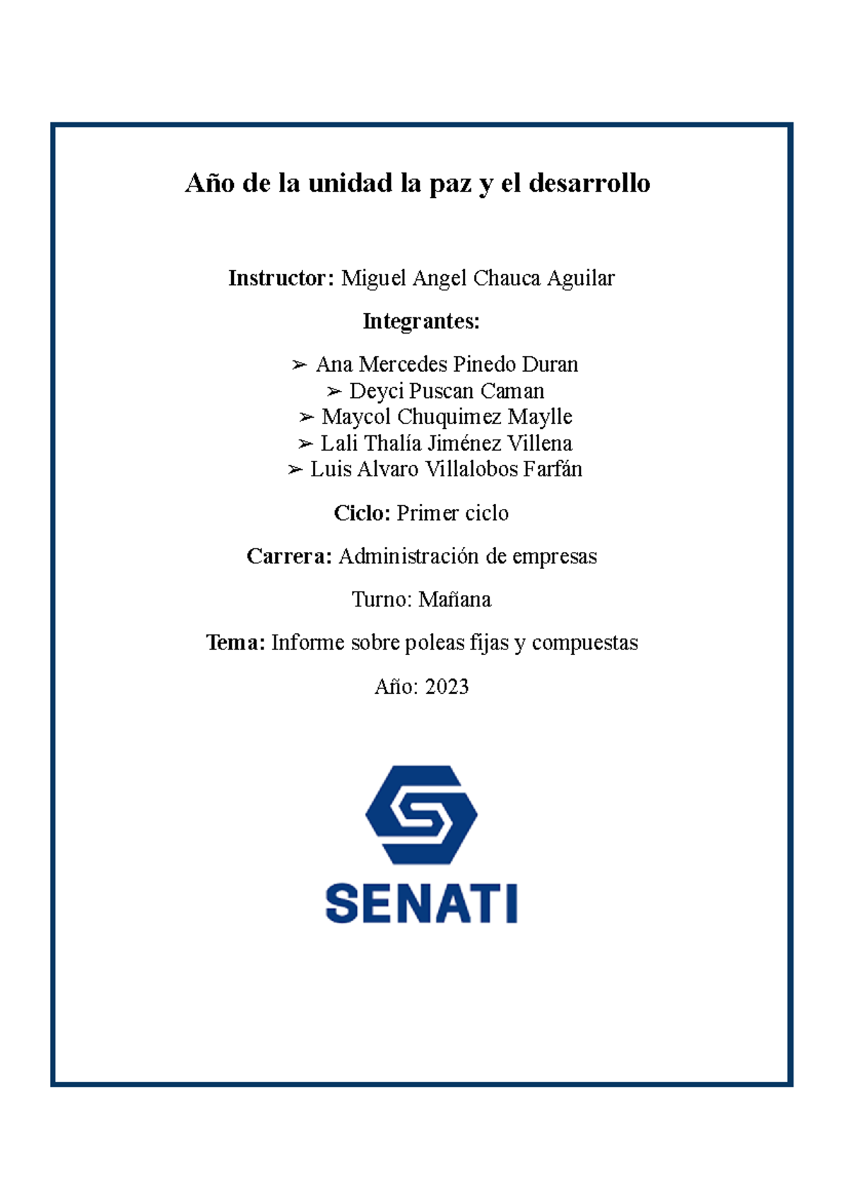 Trabajo química y física - Año de la unidad la paz y el desarrollo ...