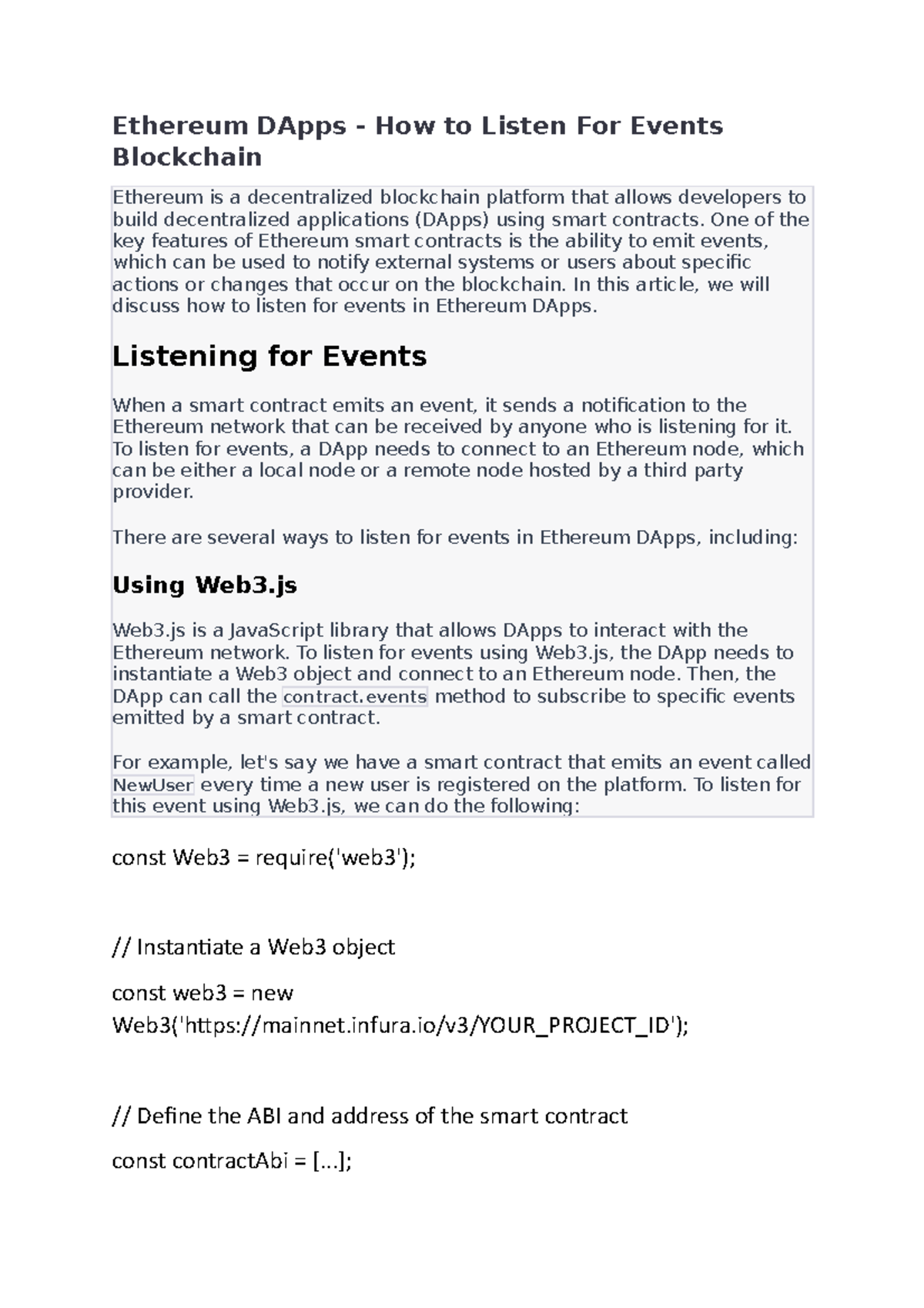 Ethereum DApps - How to Listen For Events Blockchain - Ethereum DApps - How to Listen For Events ...