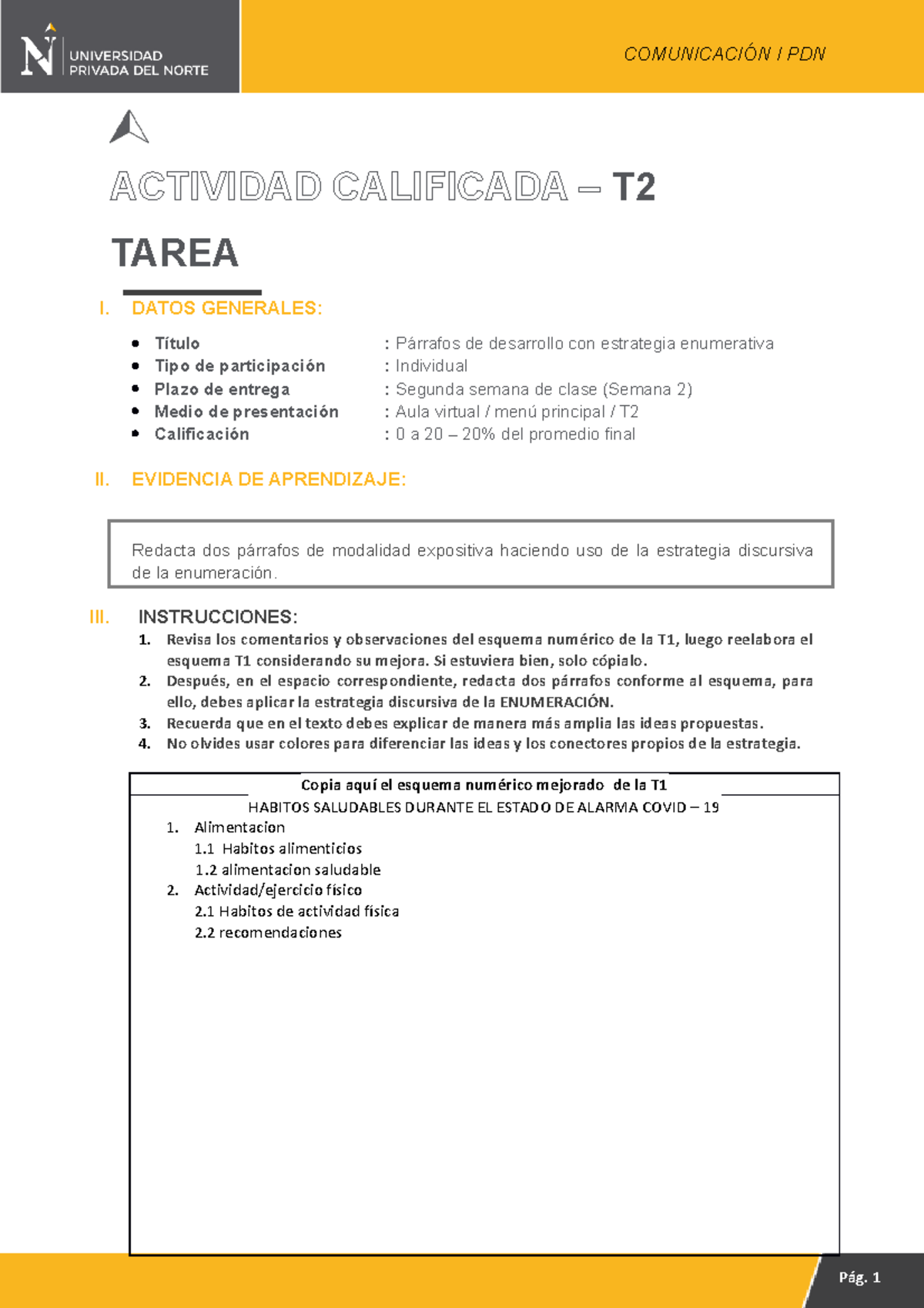 T2 Comunicacion 1 - TAREA - ACTIVIDAD CALIFICADA – T TAREA I. DATOS ...