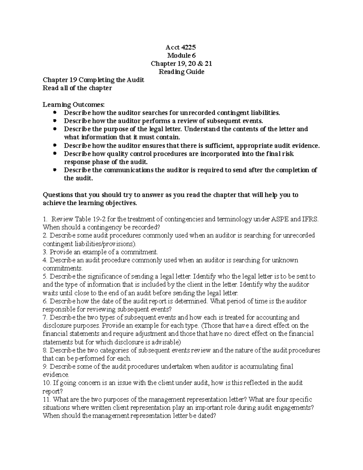 Module 6 Reading Guide 12 Ed - Acct 4225 Module 6 Chapter 19, 20 21 ...