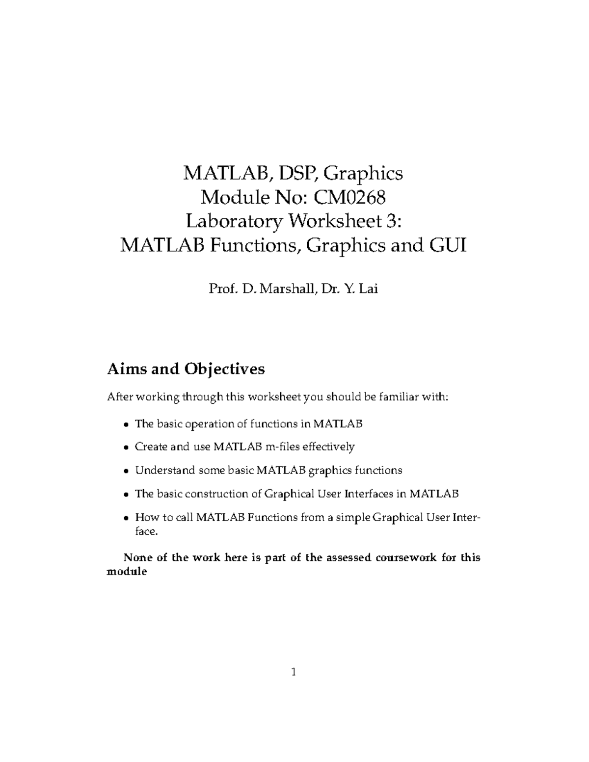 Lab Sheet 3 Matlab Functions Graphics And Gui Matlab Dsp Graphics Module No Cm Laboratory 7817