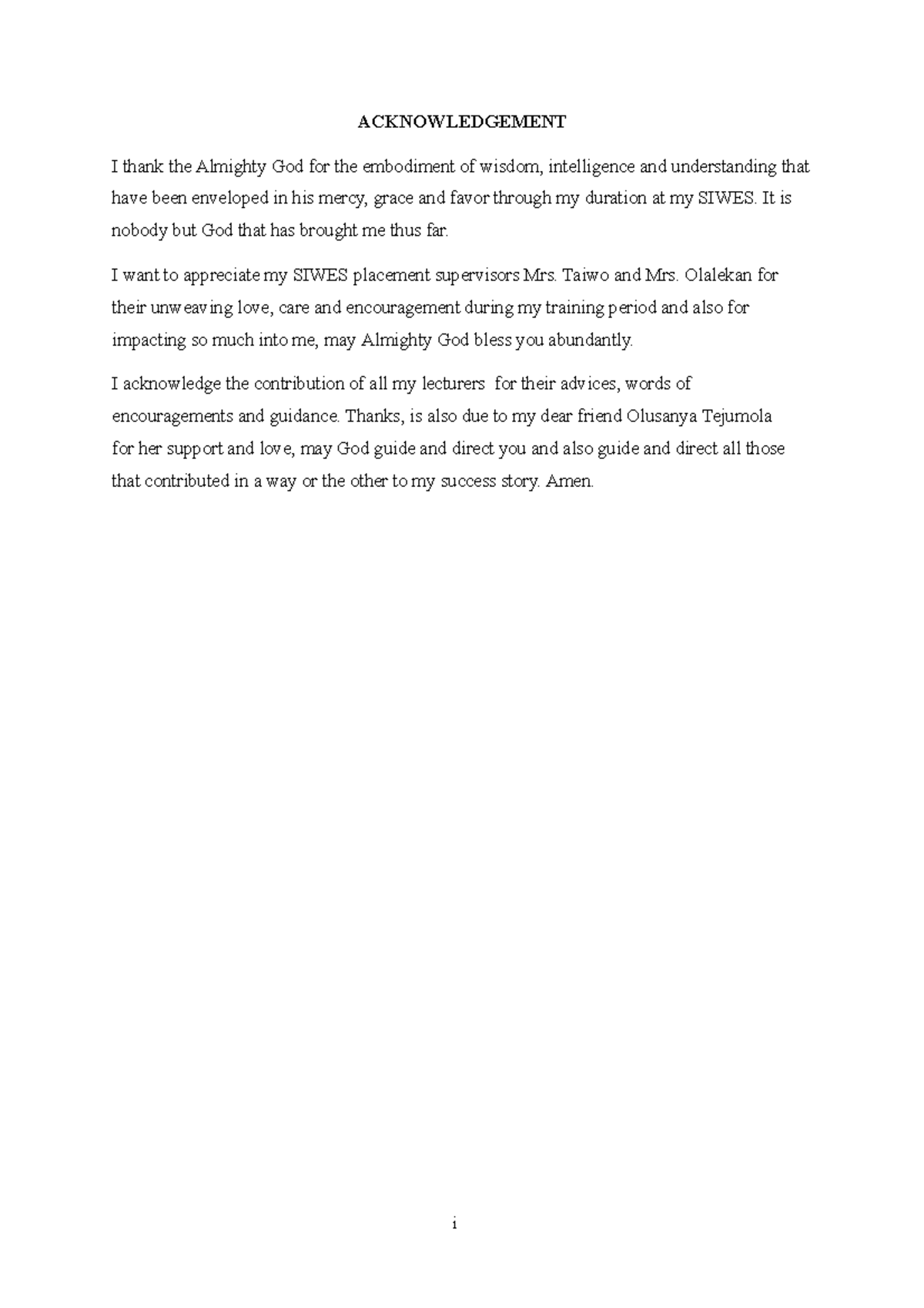 Table of content - It's on water corporation - i ACKNOWLEDGEMENT I ...