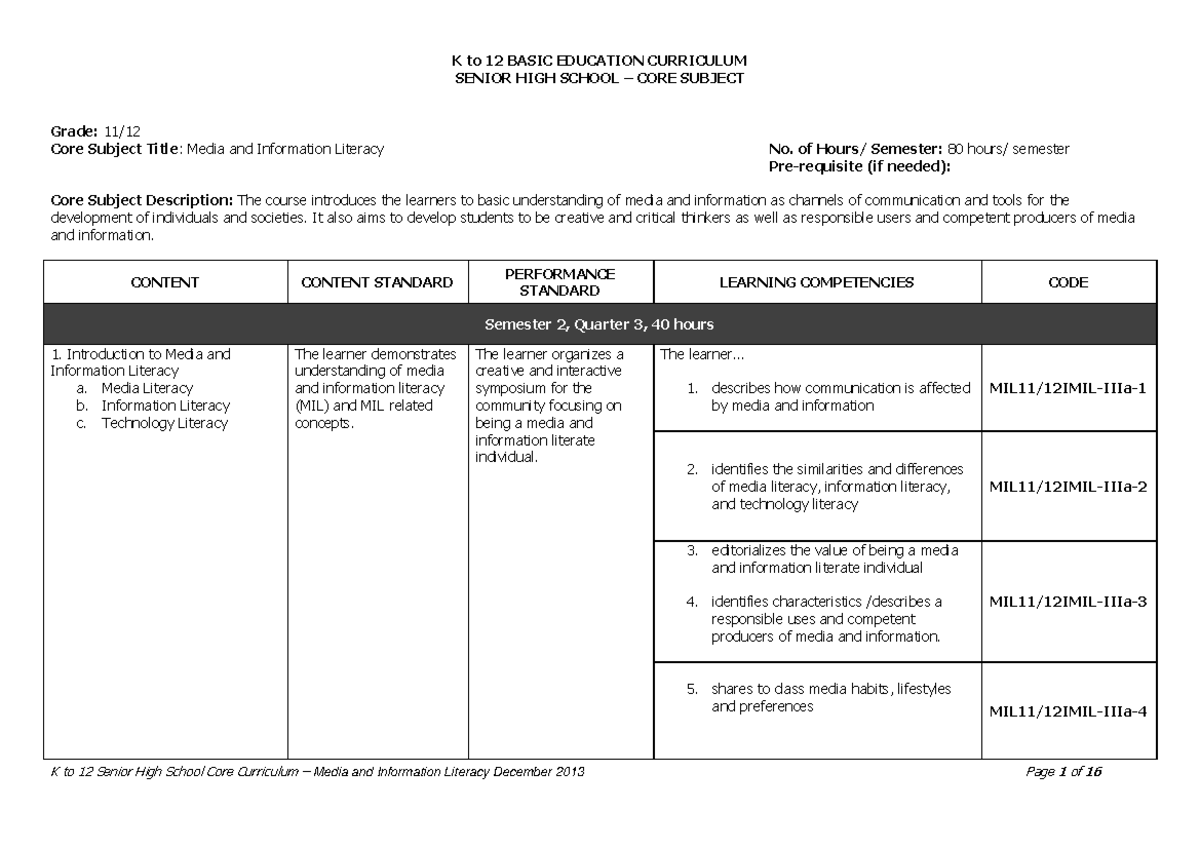 Pdfcoffee - lksdAdDF - SENIOR HIGH SCHOOL – CORE SUBJECT Grade: 11 ...