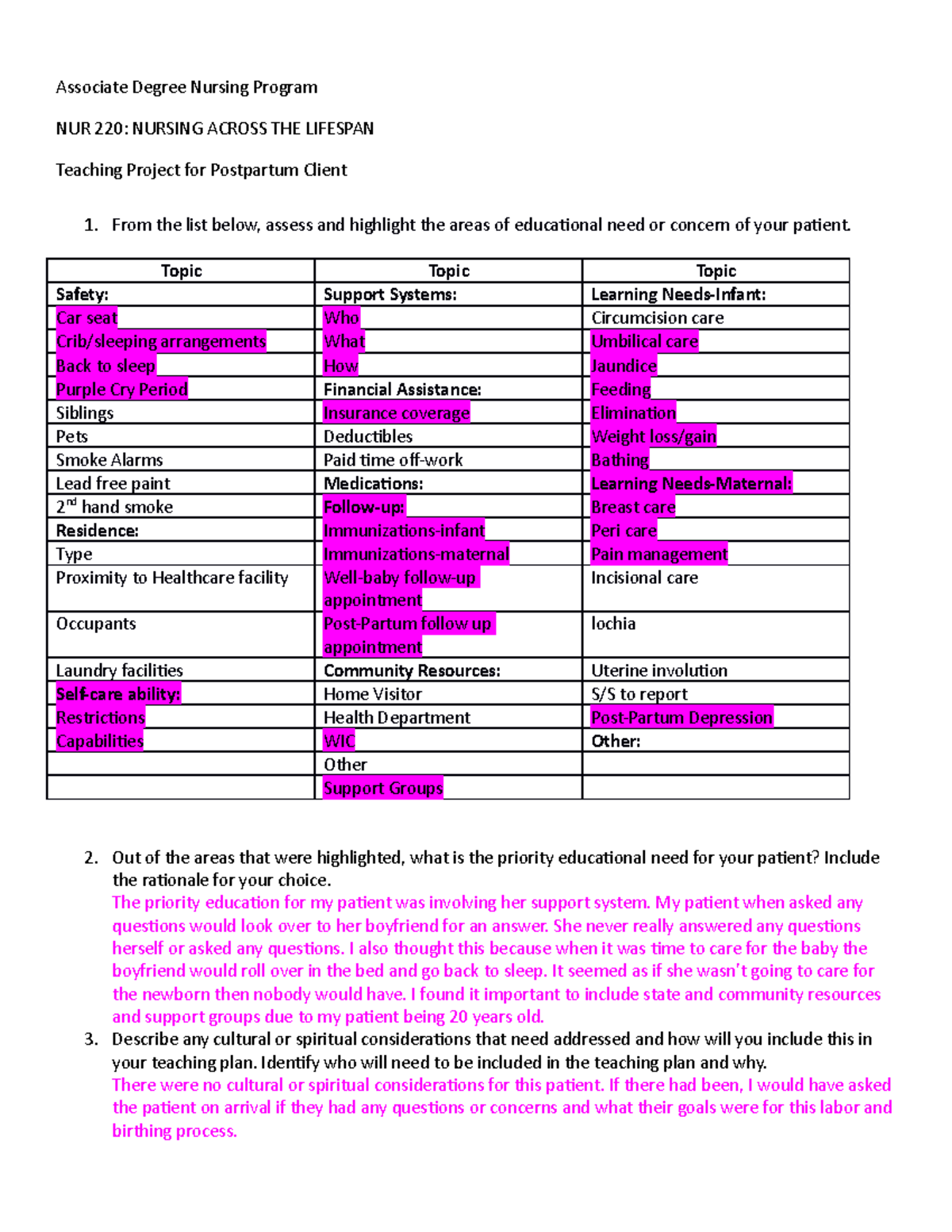 Post-partum teaching project 2020 (1) - Associate Degree Nursing ...