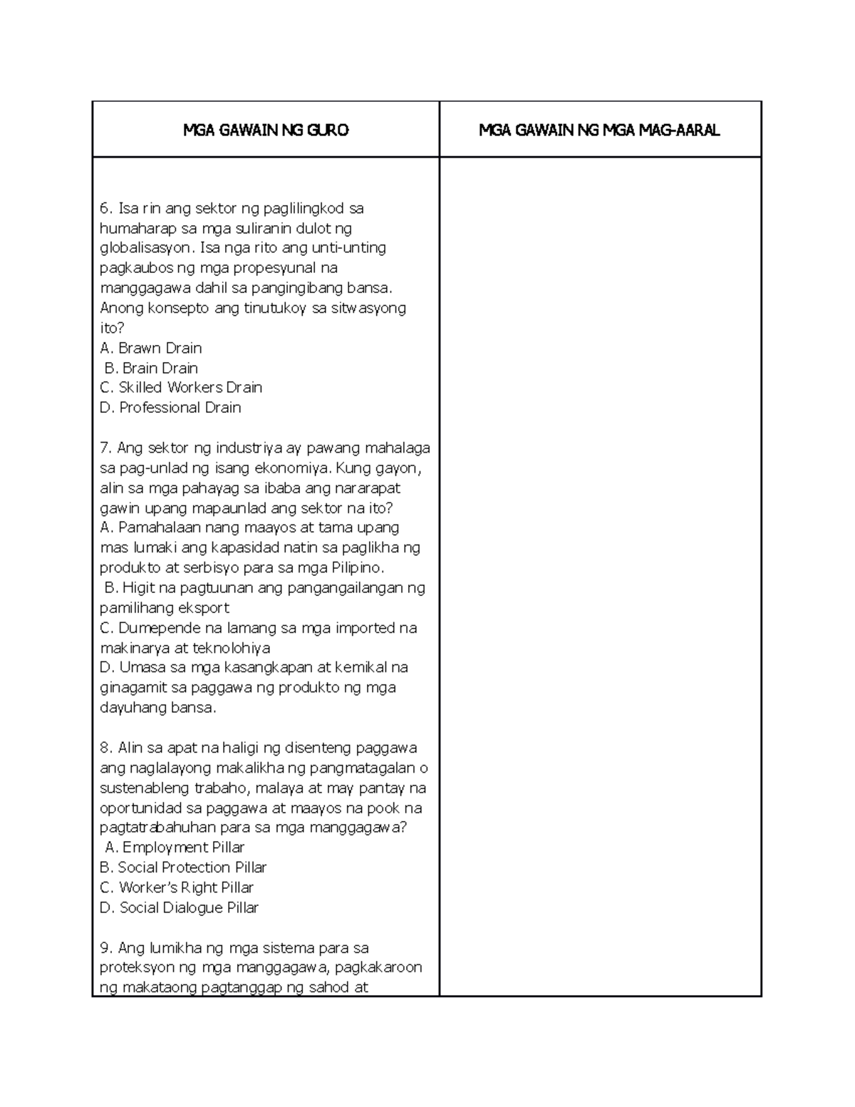 AP10 W3 Kalagayan at Suliranin sa Isyu ng Paggawa sa Bansa.docx PART 6 ...