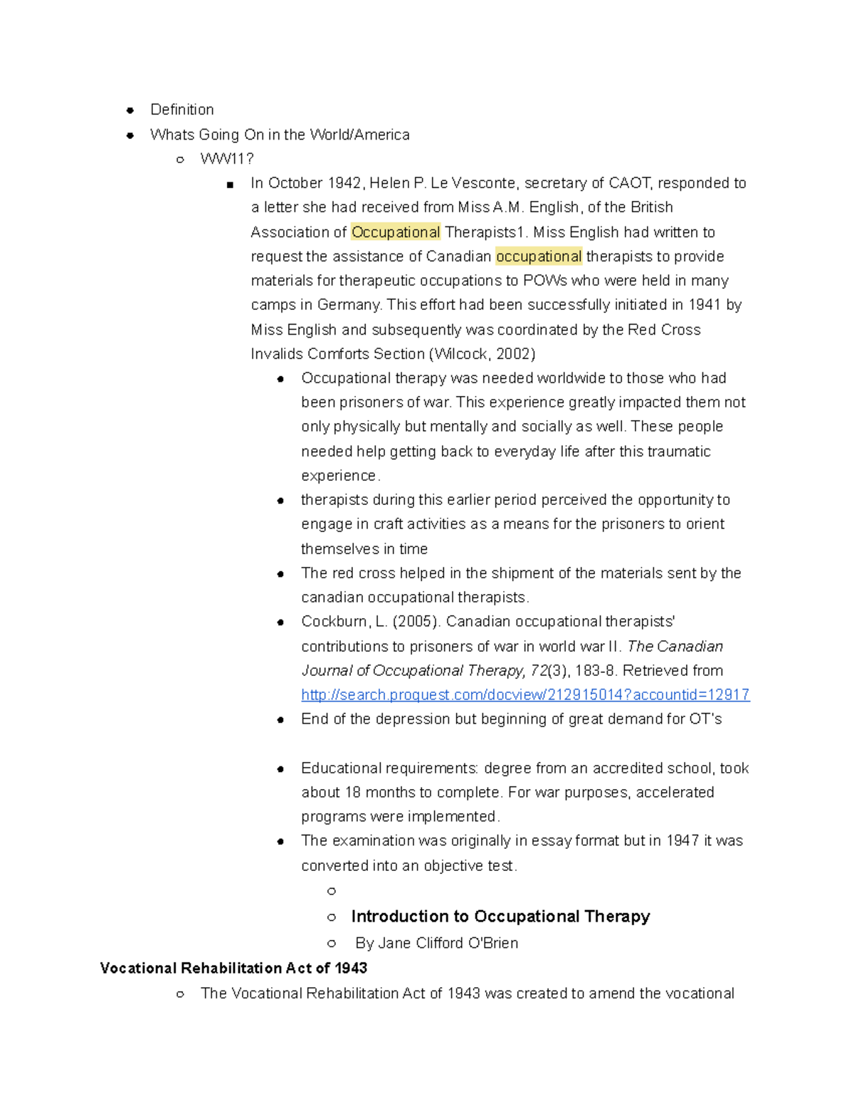History of OT notes - Dr. Ciani - Definition Whats Going On in the ...