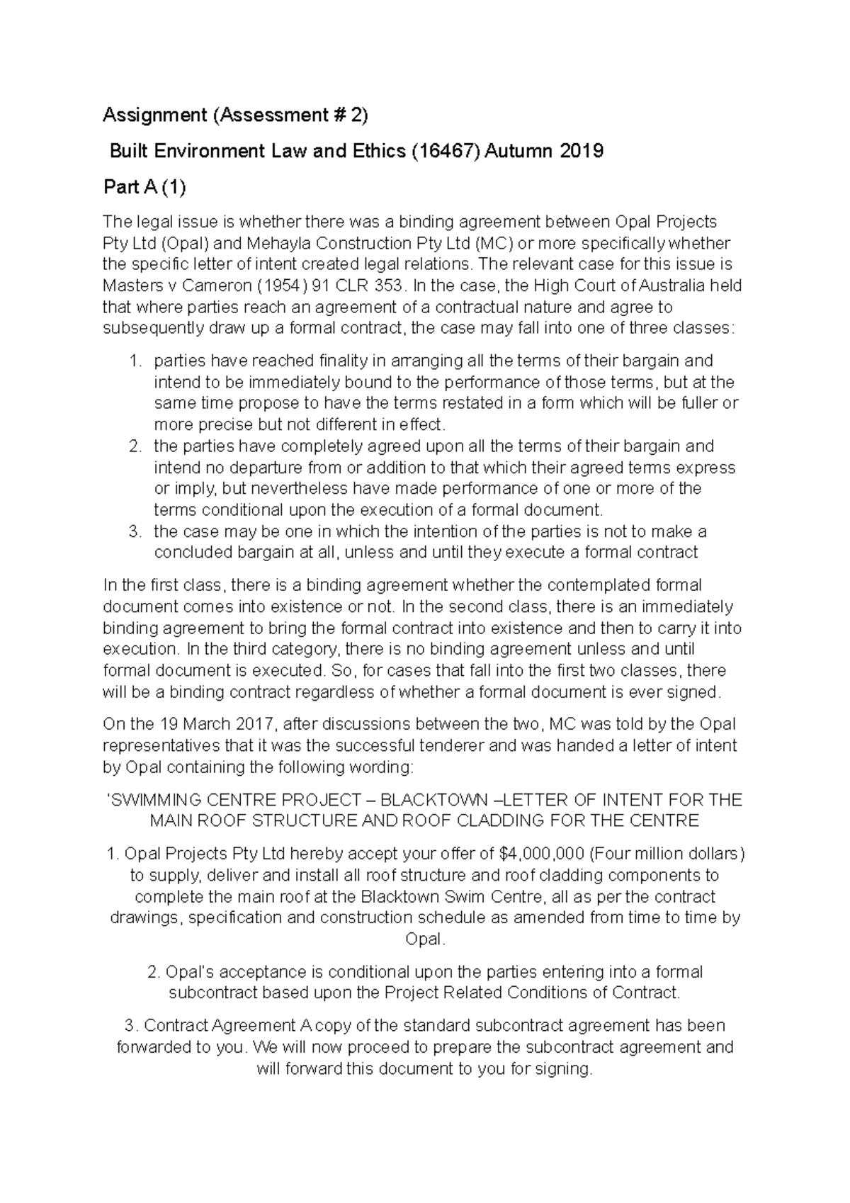 Built Environment Law and Ethics Assignment Part A - Assignment ...