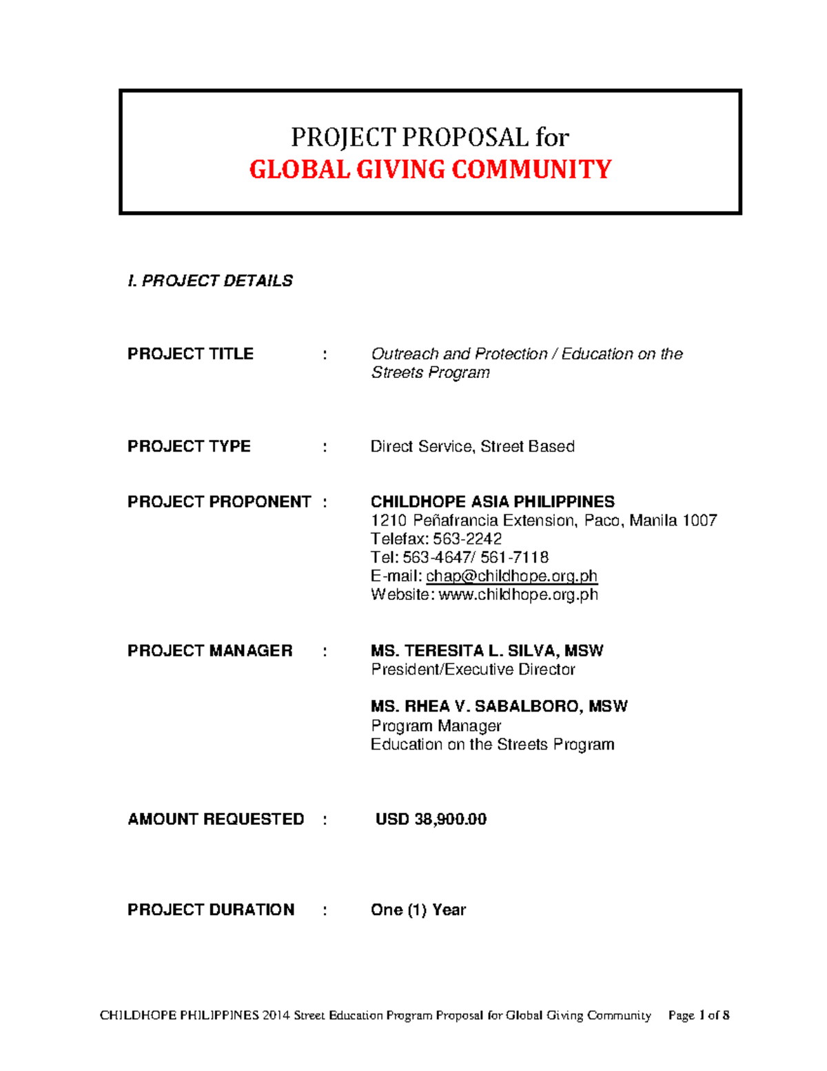 Projdoc - FFASFA - I. PROJECT DETAILS PROJECT TITLE : Outreach and ...
