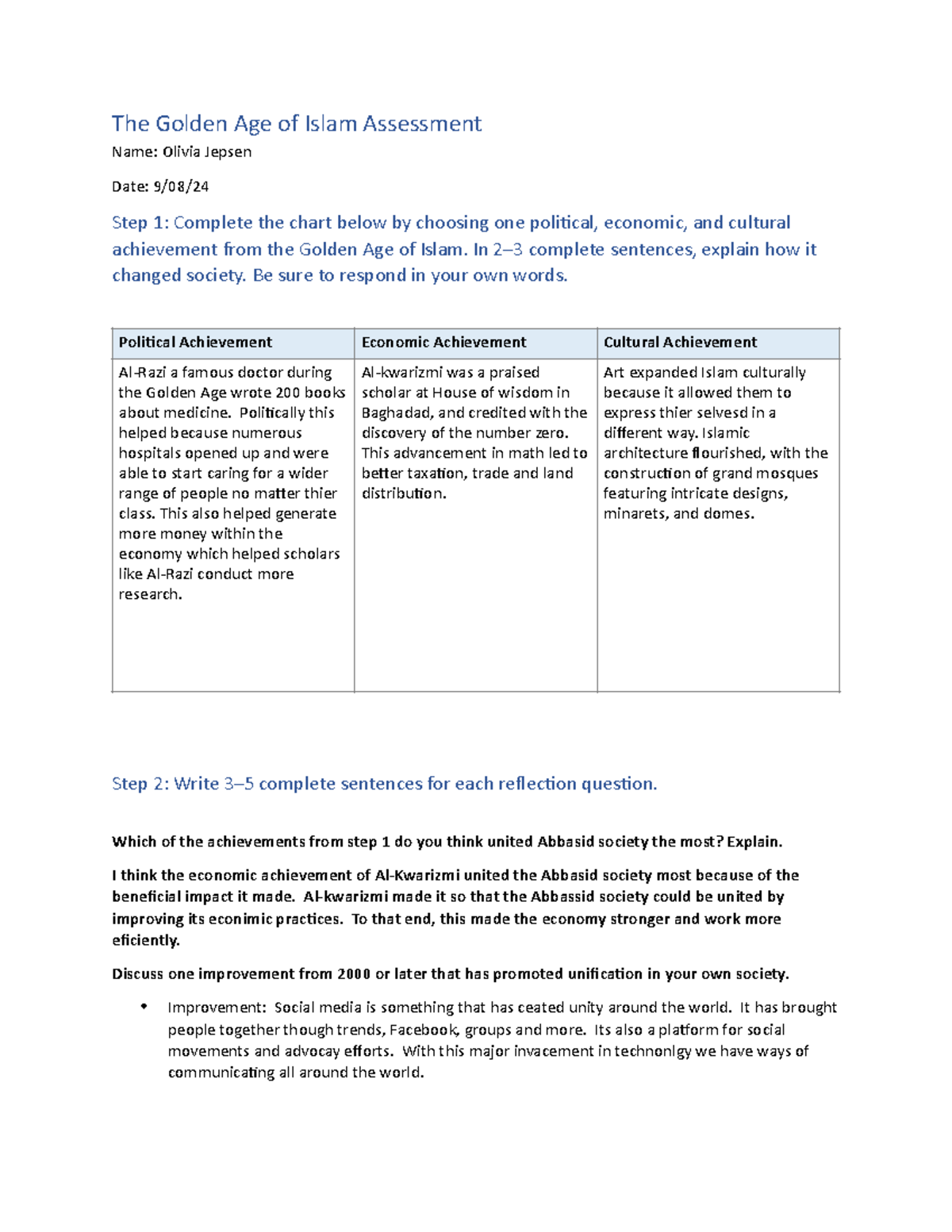 Golden age of islam wh yourname - The Golden Age of Islam Assessment ...