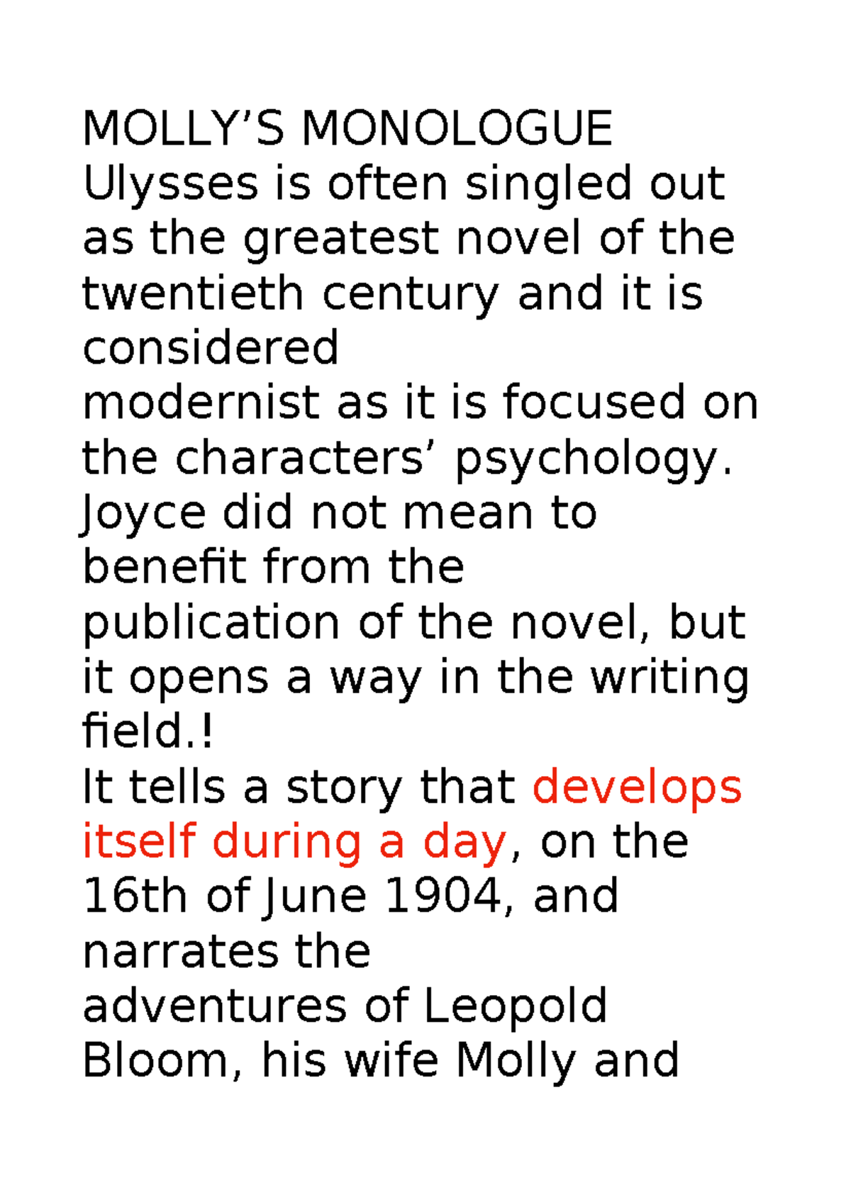 INT Inglese LAST - MOLLY’S MONOLOGUE Ulysses is often singled out as ...