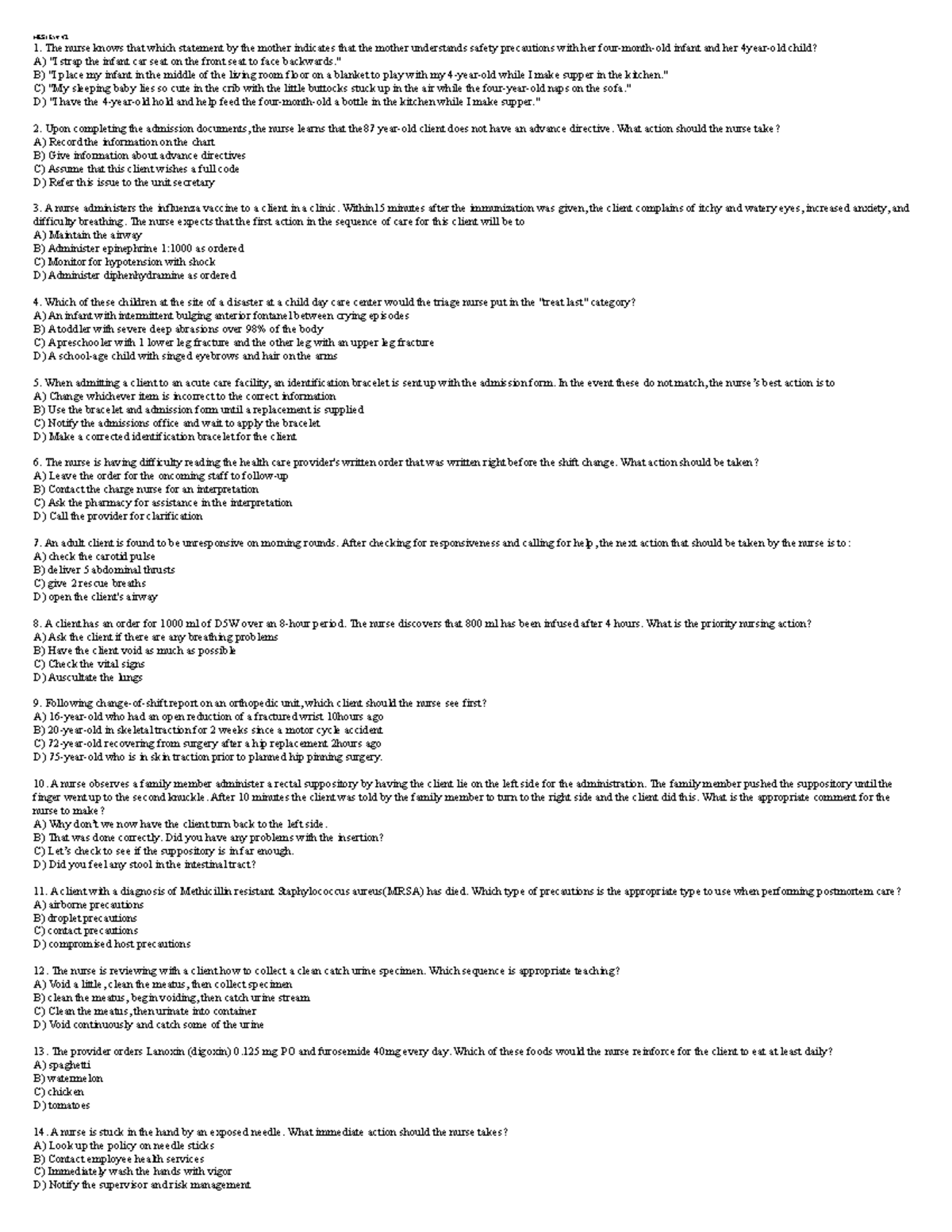 HESI Exit V2 - hesi exam exit - HESI Exit V The nurse knows that which ...