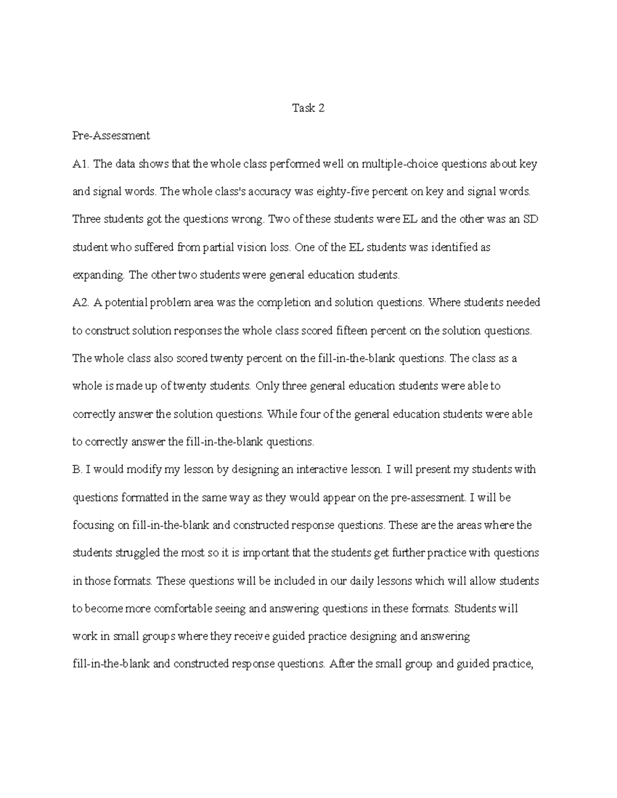 Task 2 D093 ex - This is just an example. Don't use the data they change it. - Task 2 Pre ...