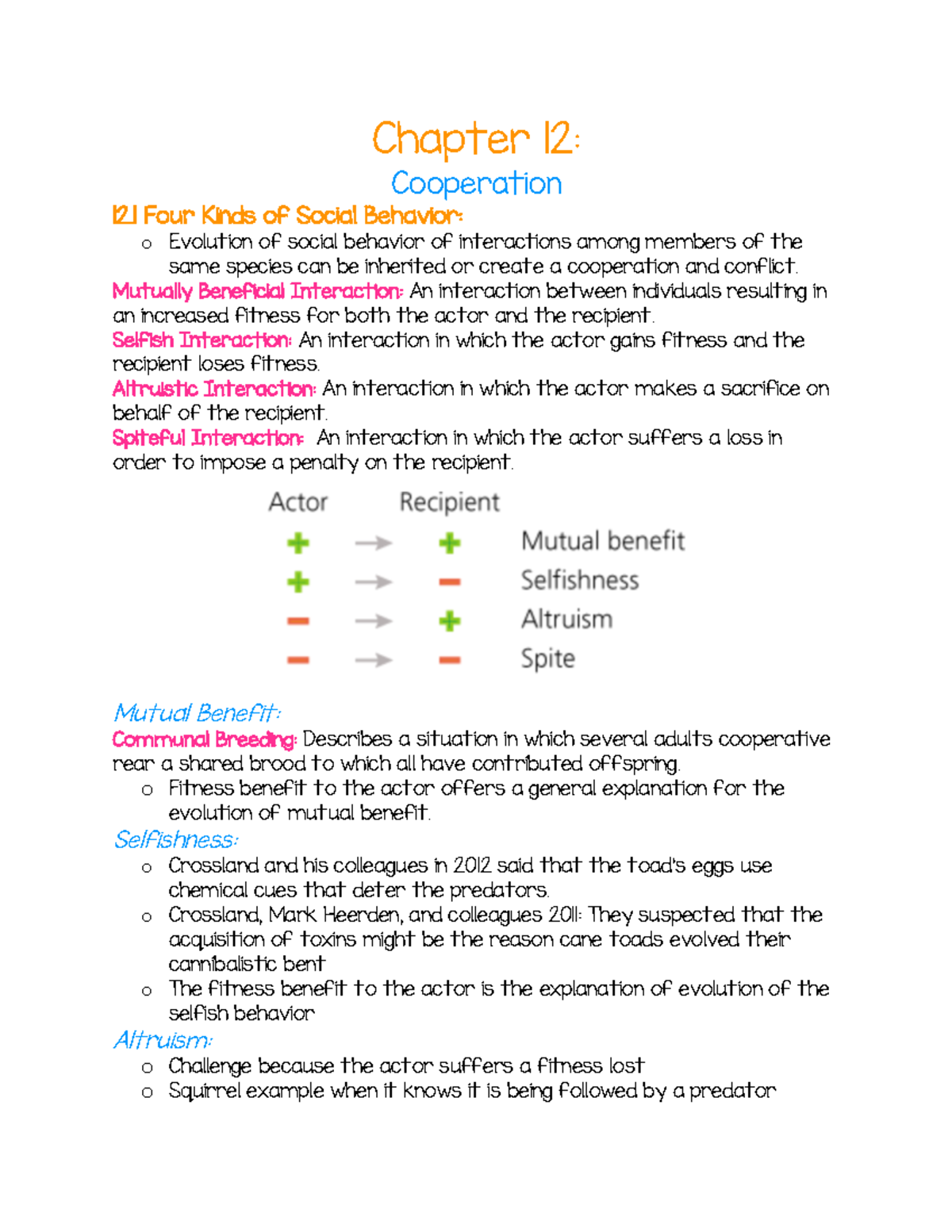 Chapter 12 - Textbook notes - Chapter 12: Cooperation 12 .1 Four Kinds ...