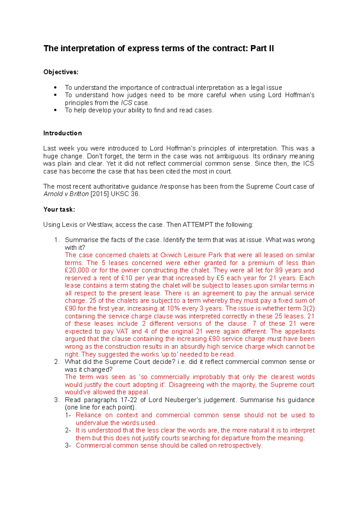 Tutorial week 18 Contract interpretation - The interpretation of ...
