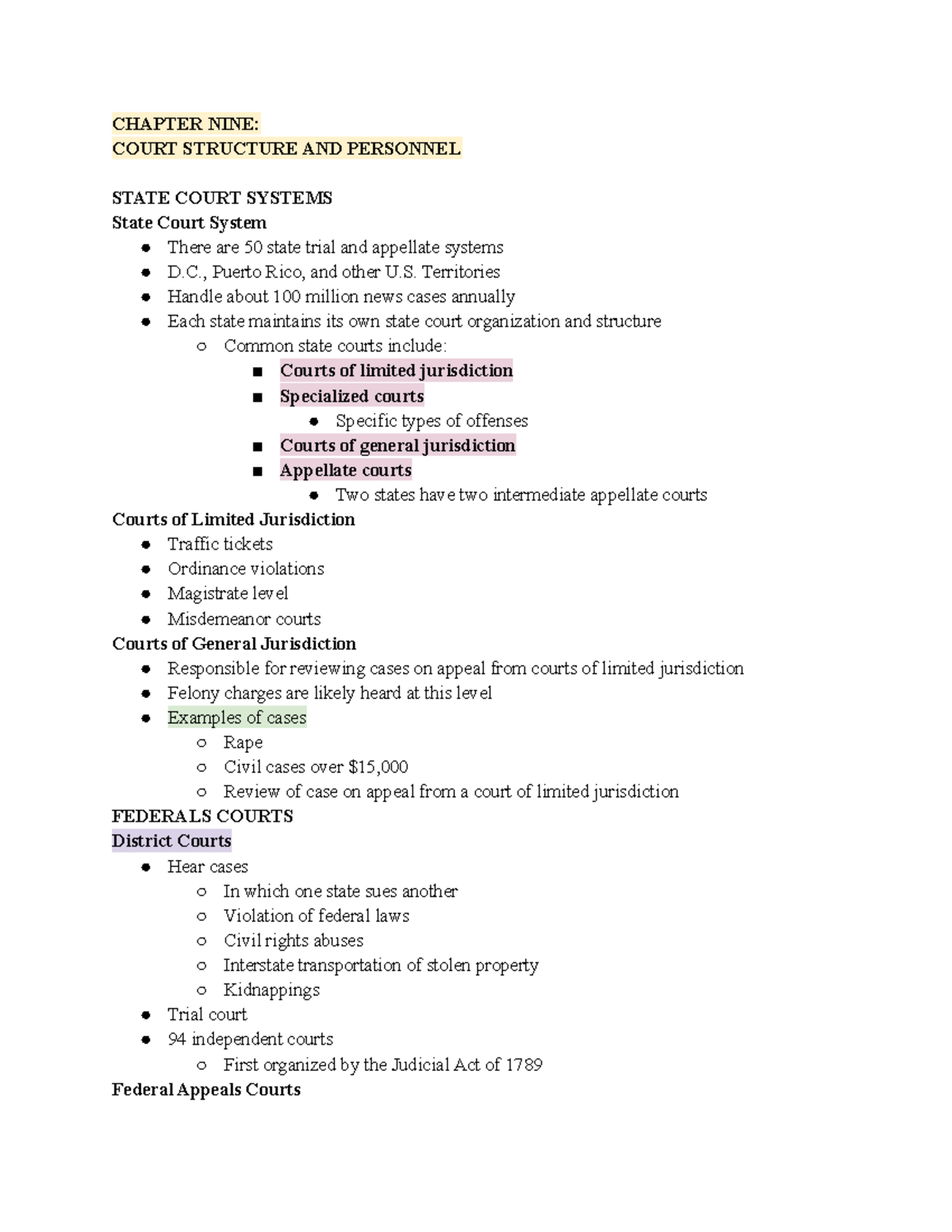 Criminal Justice Ch - CHAPTER NINE: COURT STRUCTURE AND PERSONNEL STATE ...
