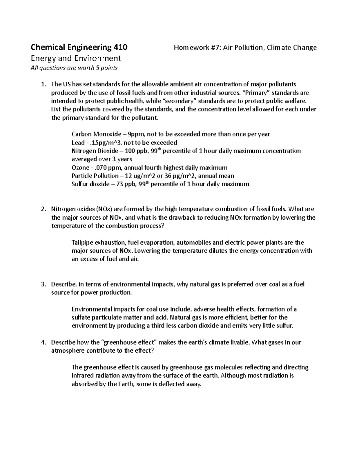 HW 07 - Air Pollution - Climate Change - Chemical Engineering 410 ...