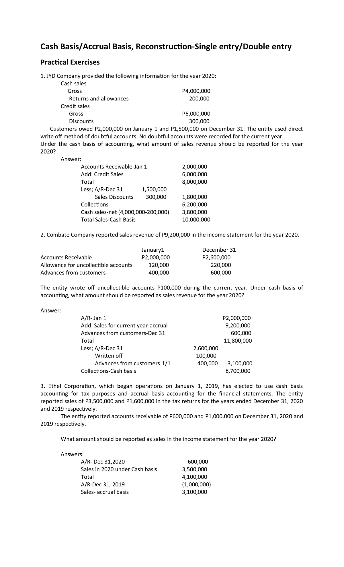 Cash and Accrual Basis - Cash Basis/Accrual Basis, Reconstruction ...