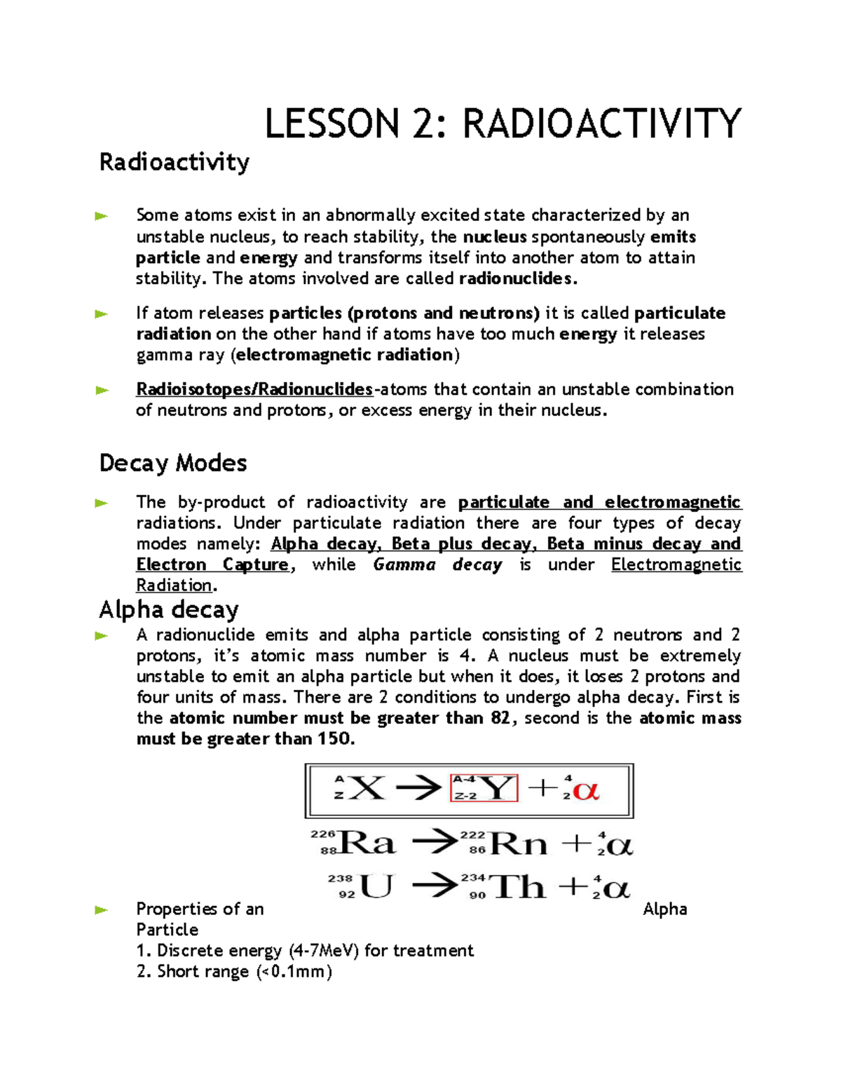 RT4 lesson 2 my only notes - LESSON 2: RADIOACTIVITY Radioactivity Some ...