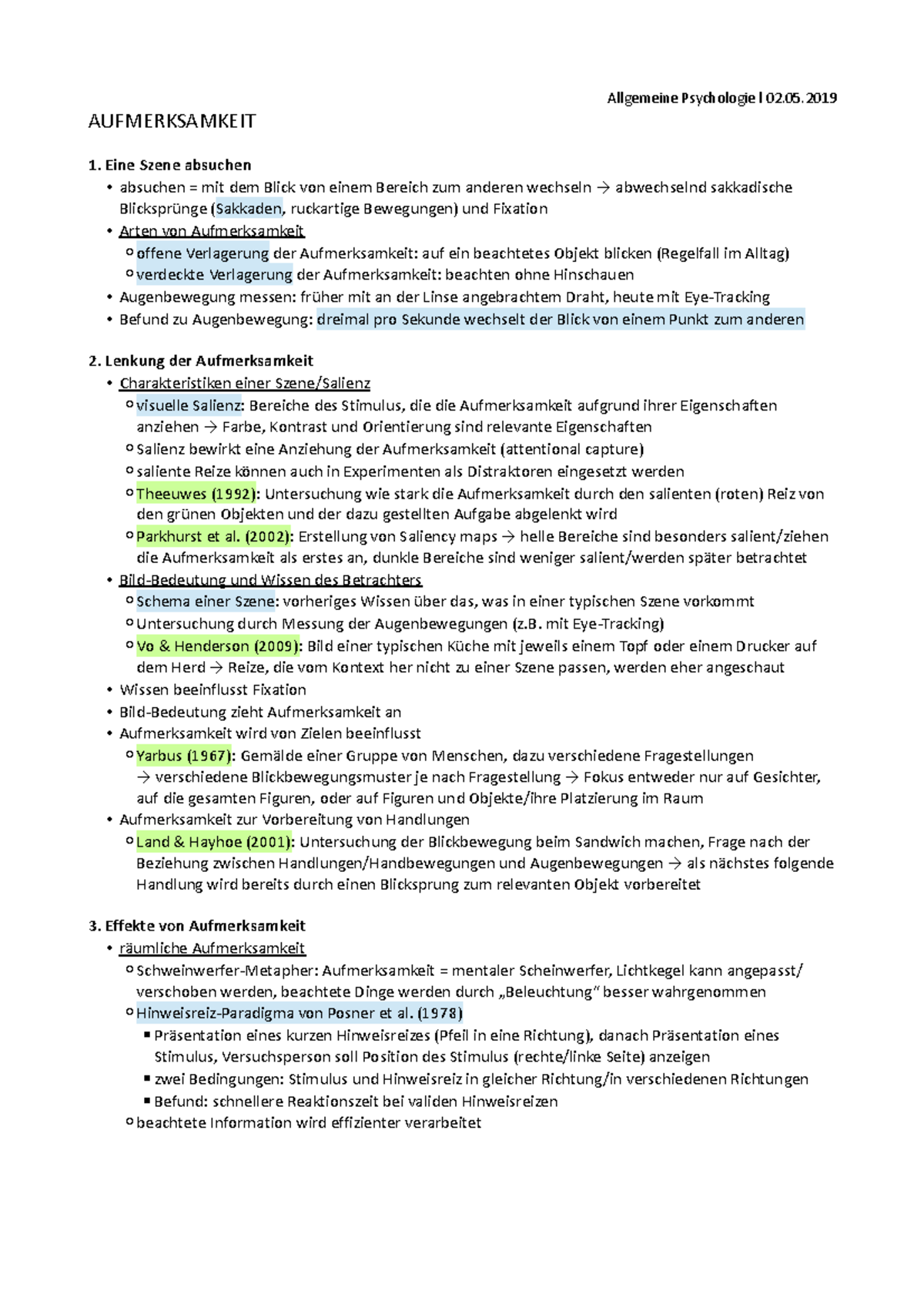 3 Aufmerksamkeit Allgemeine Psychologie SS19 - Warning: TT: undefined function: 32 Allgemeine ...
