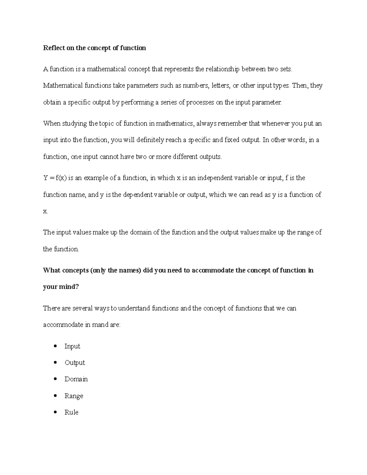 Learning journal unit 1 - Reflect on the concept of function A function is a mathematical ...