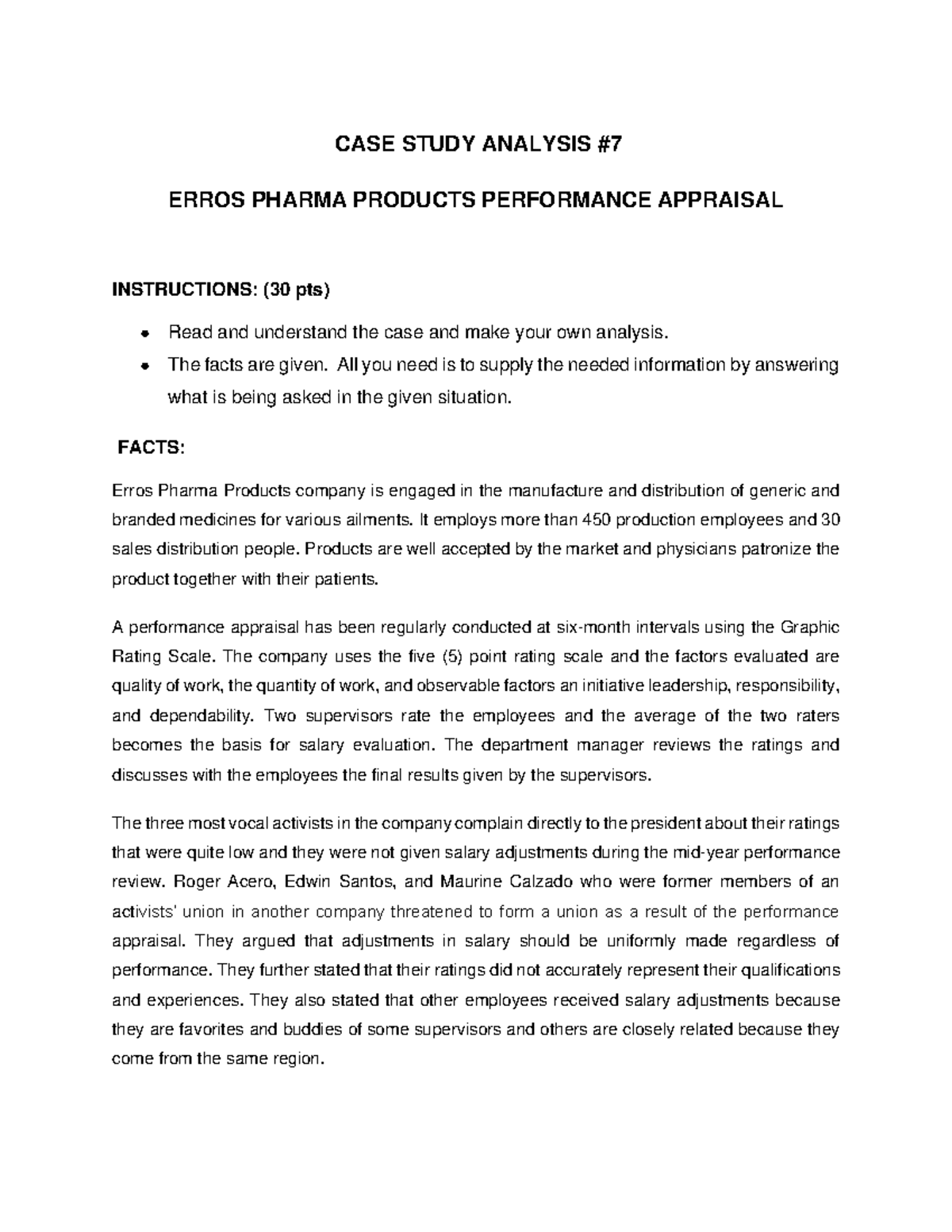 CASE Study Analysis #7 BA98 - CASE STUDY ANALYSIS ERROS PHARMA PRODUCTS ...