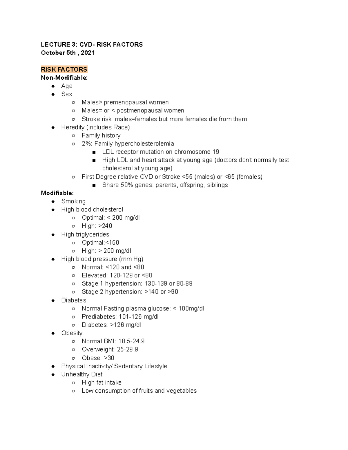 Unit2- Lecture 3: CVD Risk Factors - LECTURE 3: CVD- RISK FACTORS ...