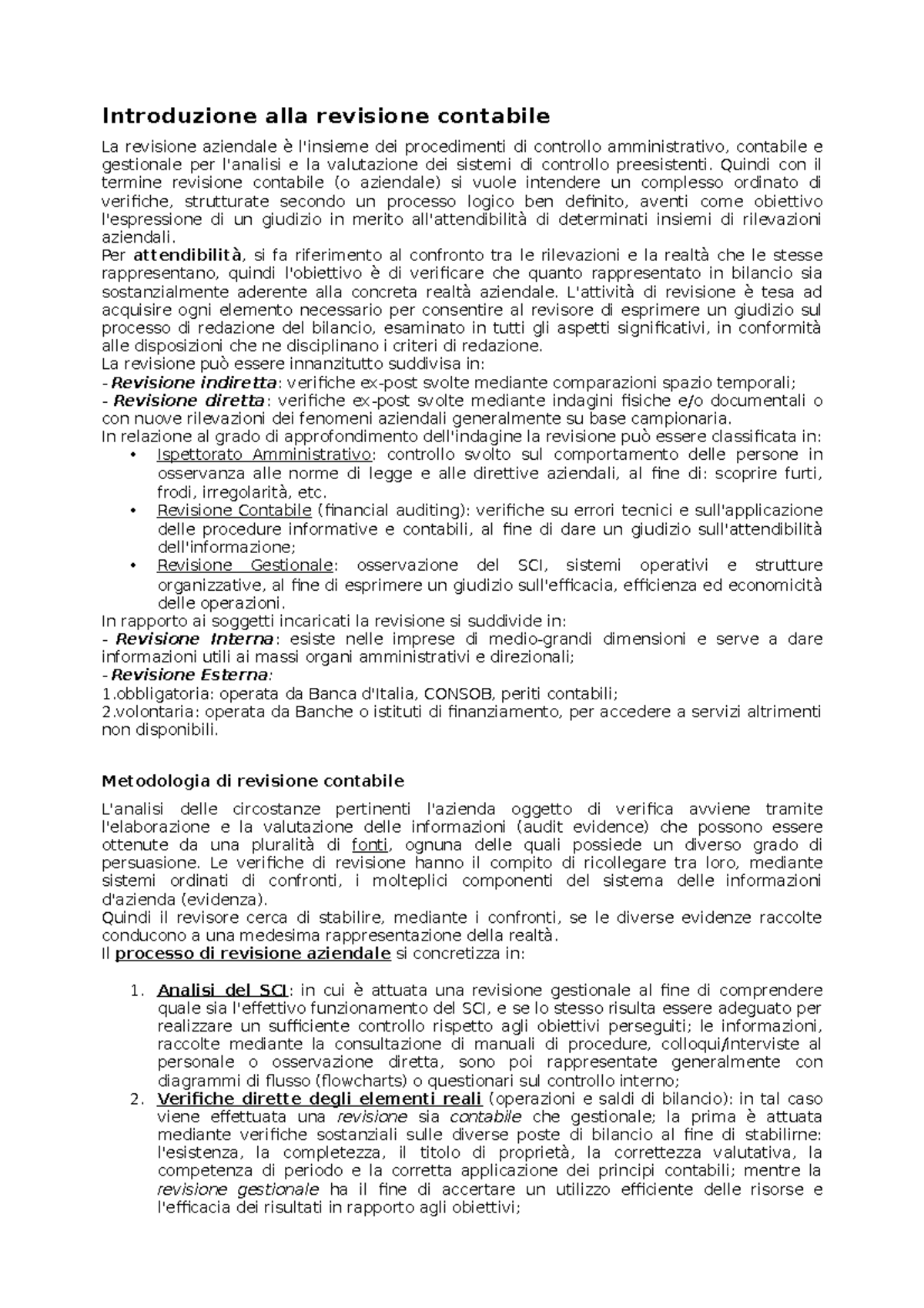 Revisione Aziendale - Introduzione alla revisione contabile La ...