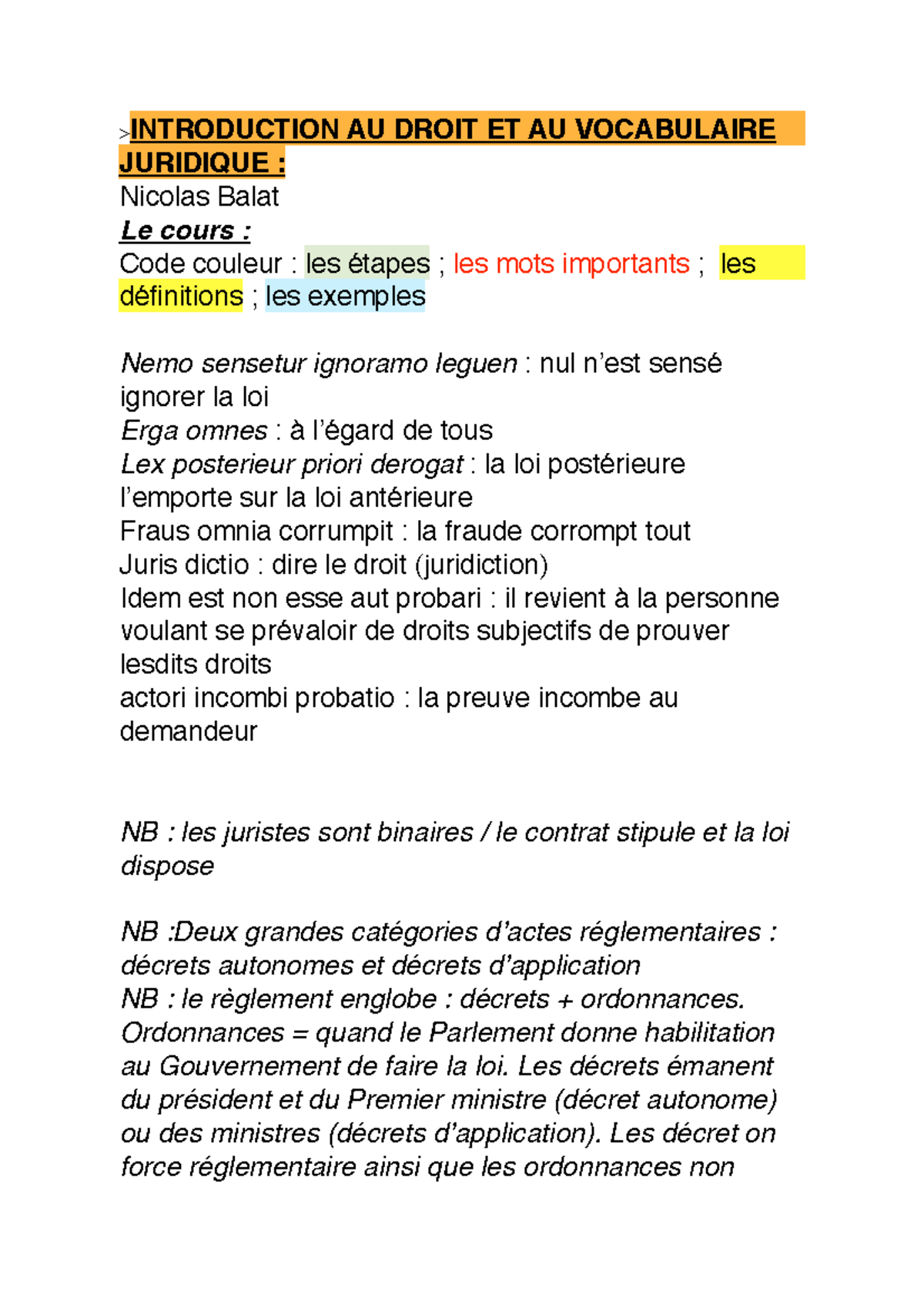 Intro Droit ET VOC Juridique - >INTRODUCTION AU DROIT ET AU VOCABULAIRE JURIDIQUE : Nicolas ...