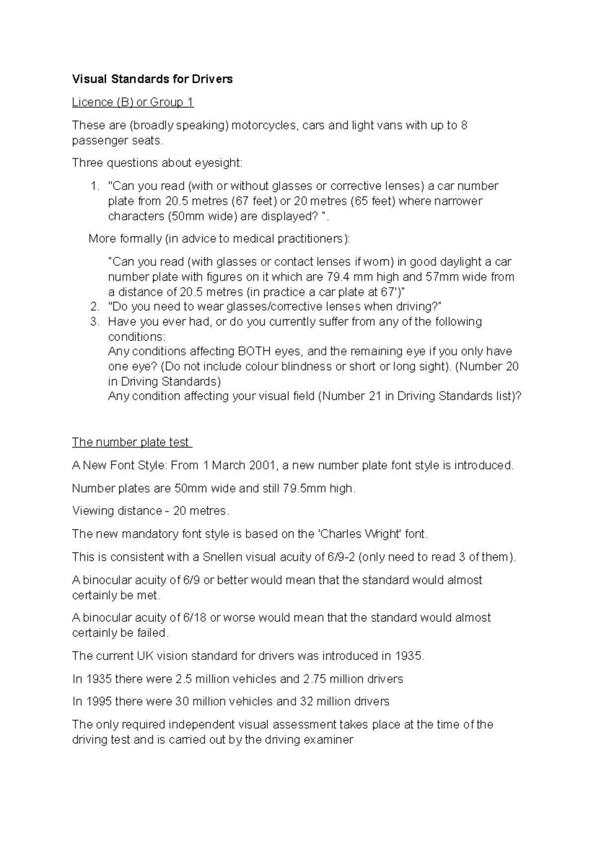 Visual Standards for Drivers - Visual Standards for Drivers Licence (B ...
