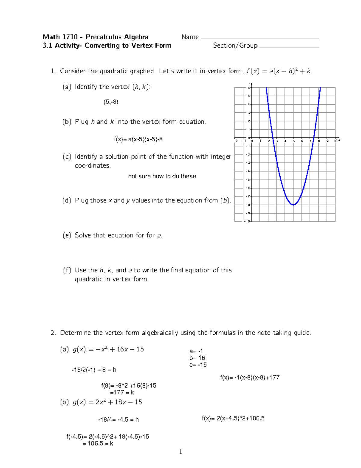 3.1 Bridge Activity - Instructor is Buch - Math 1710 - Precalculus ...