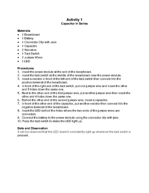activity 1 capacitor - Activity 2 Capacitor in Parallel Materials 1 ...