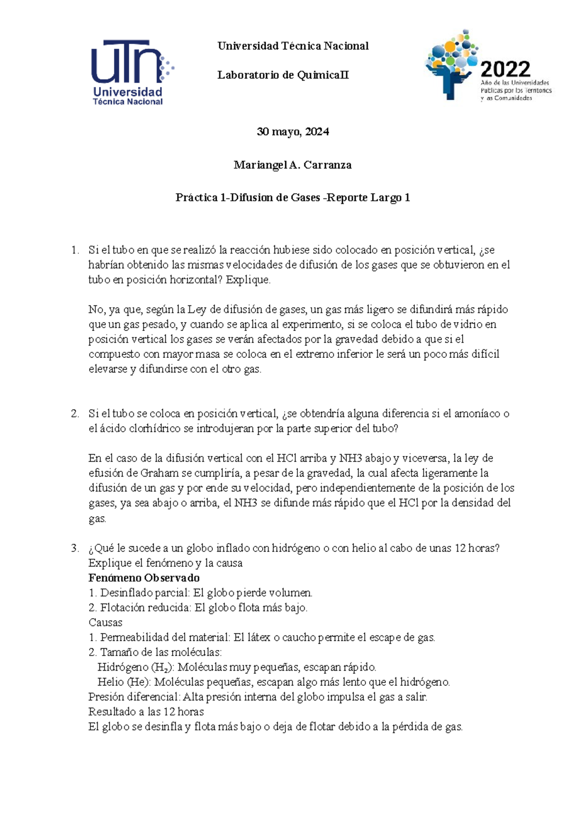 Reporte L 1Q2 - Laboratorio de QuimicaII 30 mayo, 2024 Mariangel A ...