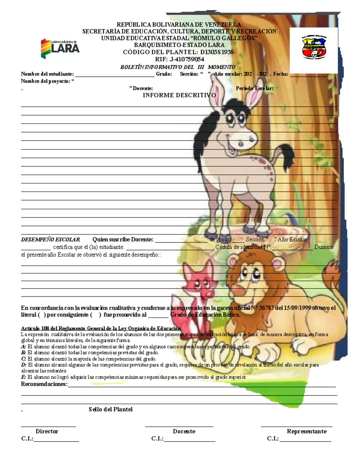 Boleta lapso III - asdasd - REPÚBLICA BOLIVARIANA DE VENEZUELA ...