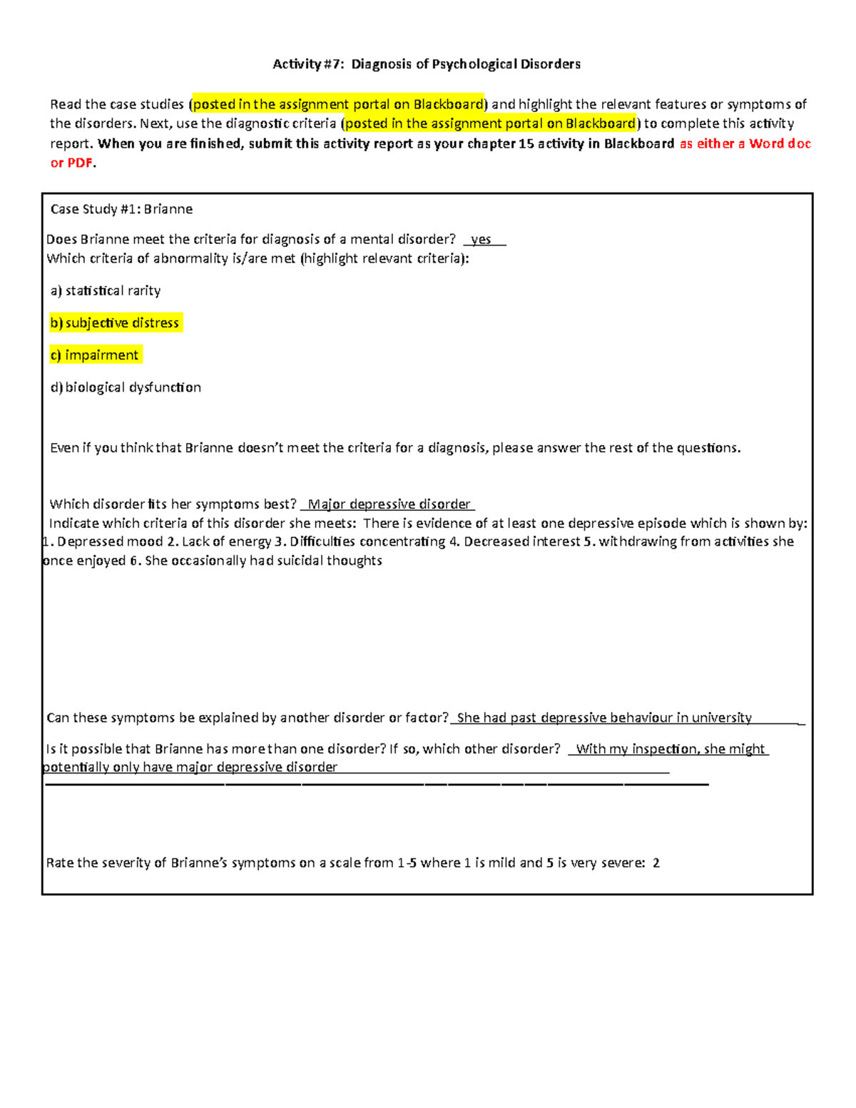 Activity 7 Disorders Activity Report with answers - Activity #7 ...