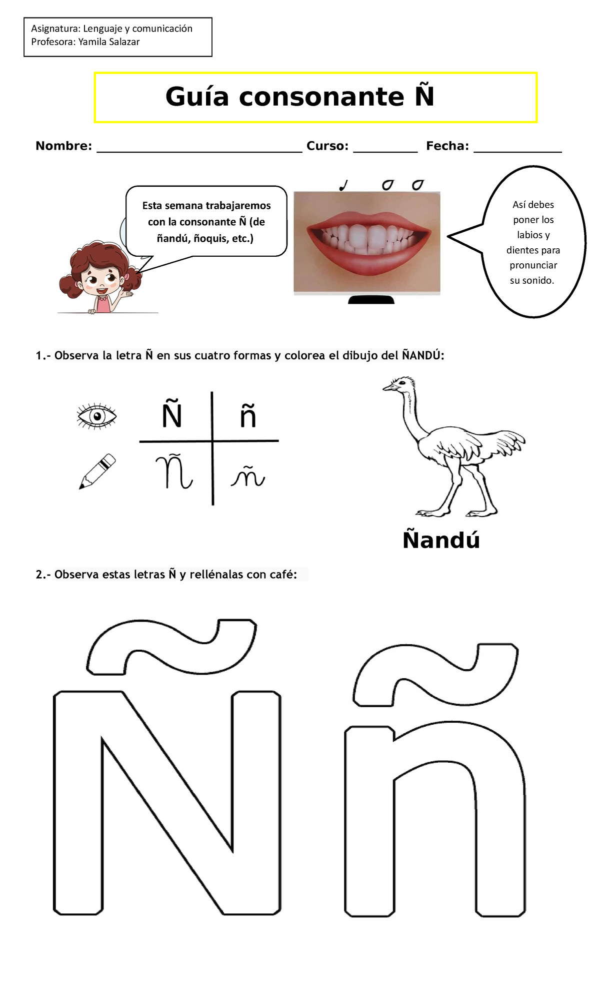 Guía consonante Ñ - lectura - Guía consonante Ñ ####### Nombre ...