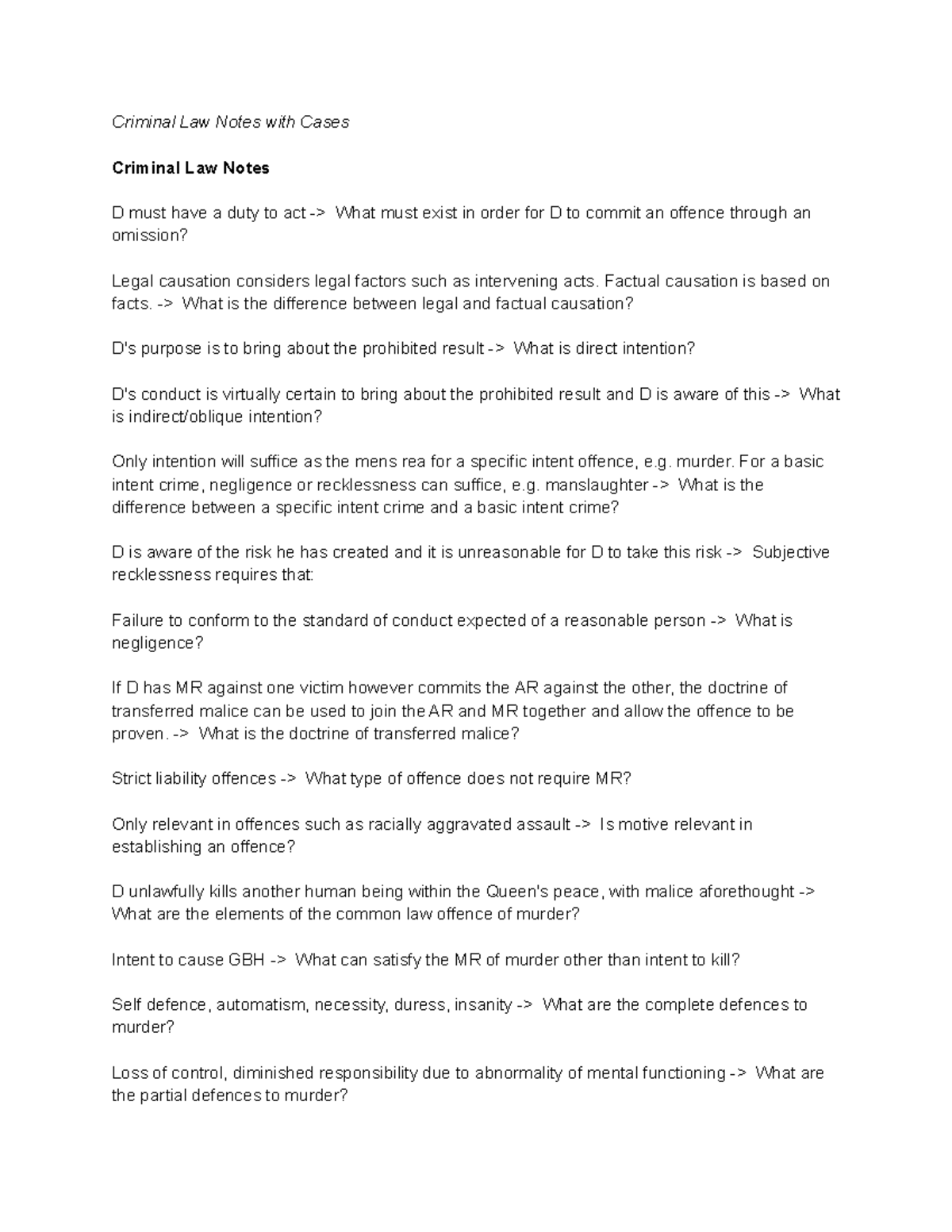 Criminal Law Notes with Cases - Criminal Law Notes with Cases Criminal ...