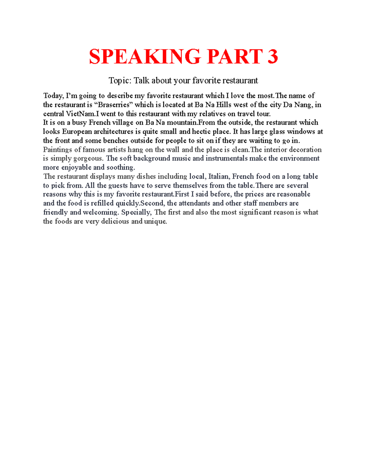 Speaking PART 3 - đáp án - SPEAKING PART 3 Topic: Talk about your ...