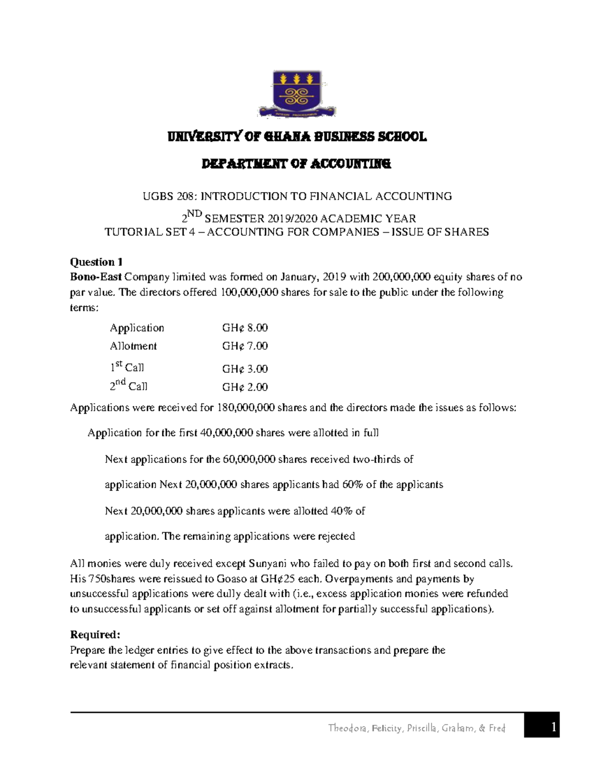 Set 4 - Issue of Shares - UNIVERSITY OF GHANA BUSINESS SCHOOL ...