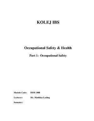 Notes OSHA Part 2 - CONTENTS Pages CHAPTER 1 OCCUPATIONAL HEALTH AND ...