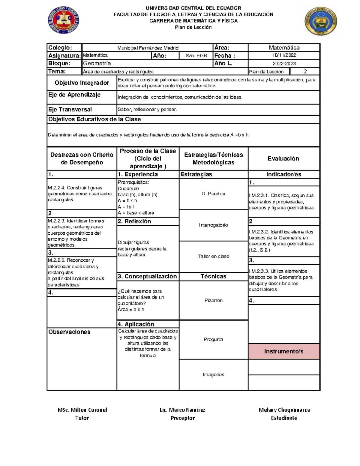 Plan de clase 2e - UNIVERSIDAD CENTRAL DEL ECUADOR FACULTAD DE ...