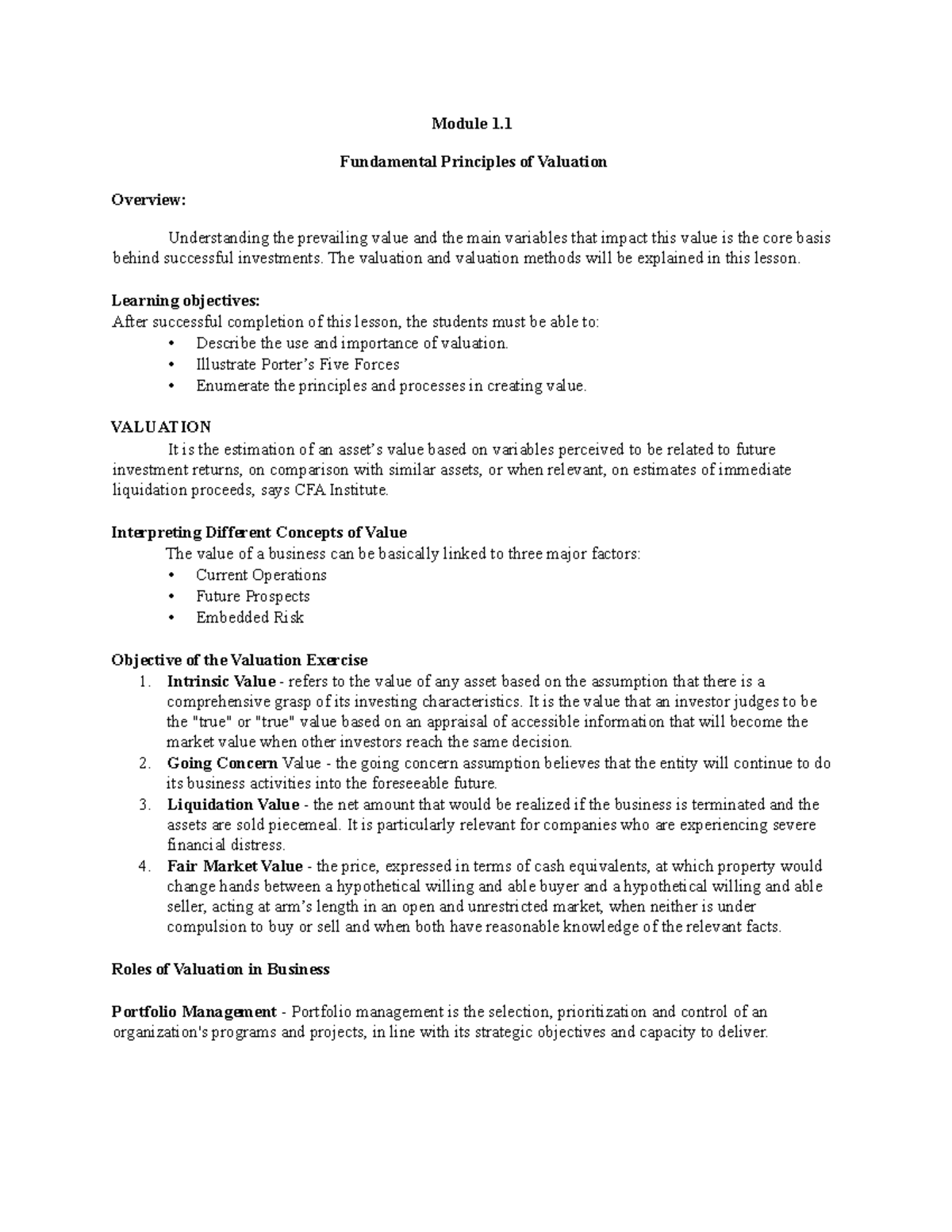 Fundamental Principles of Valuation - Module 1. Fundamental Principles ...