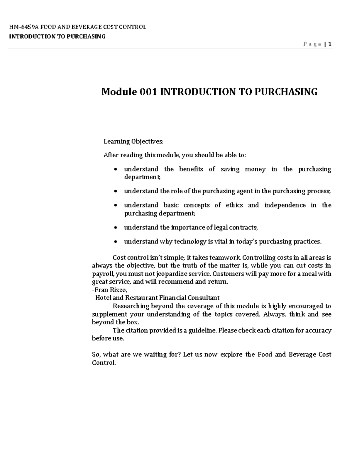 W1 Module 001 Introduction To Purchasing Introduction To Purchasing P A G E 1 Module 001