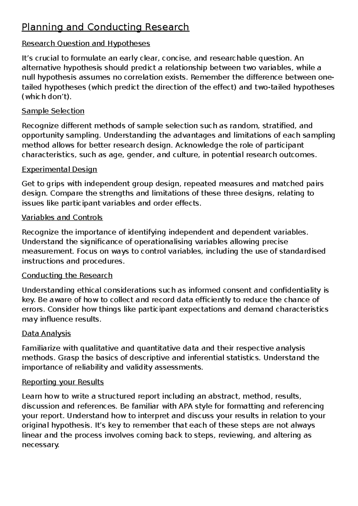 Planning conducting research - Planning and Conducting Research ...